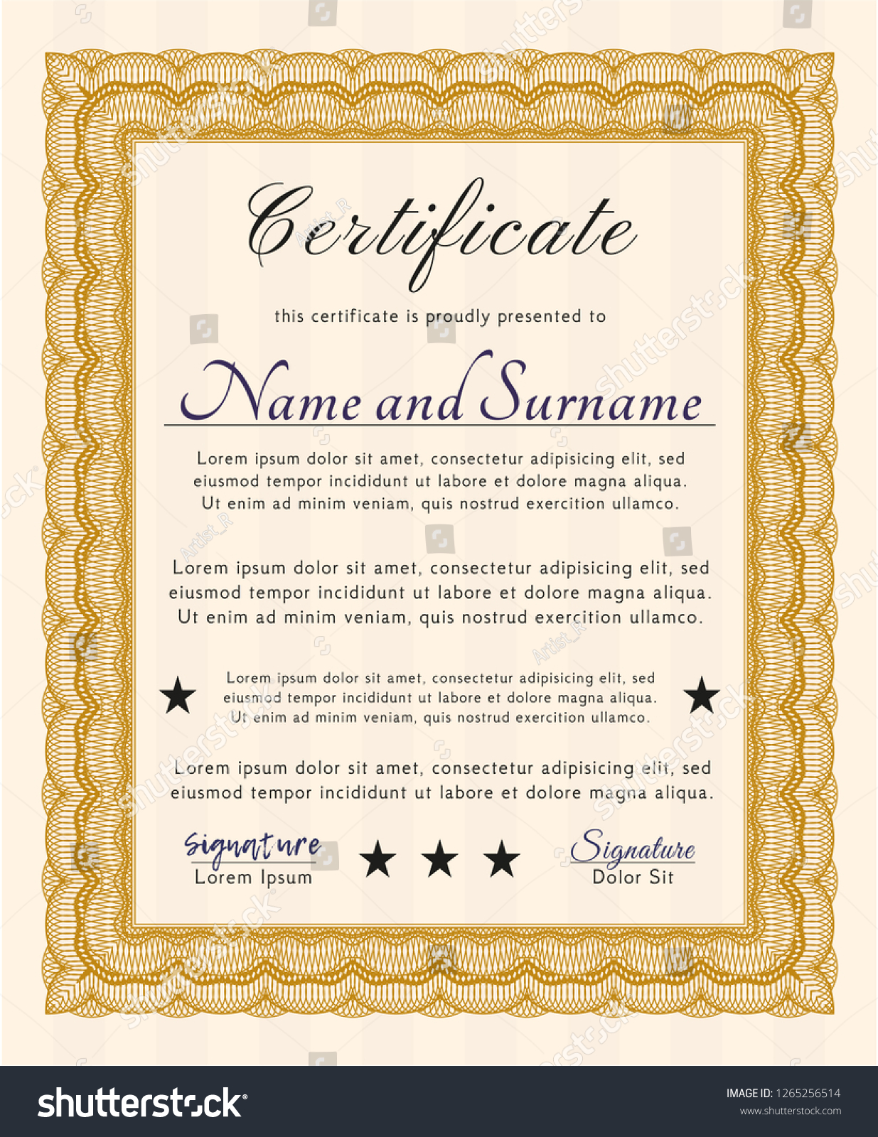 Vektor Stok Orange Sample Certificate Vector Illustration Complex ...