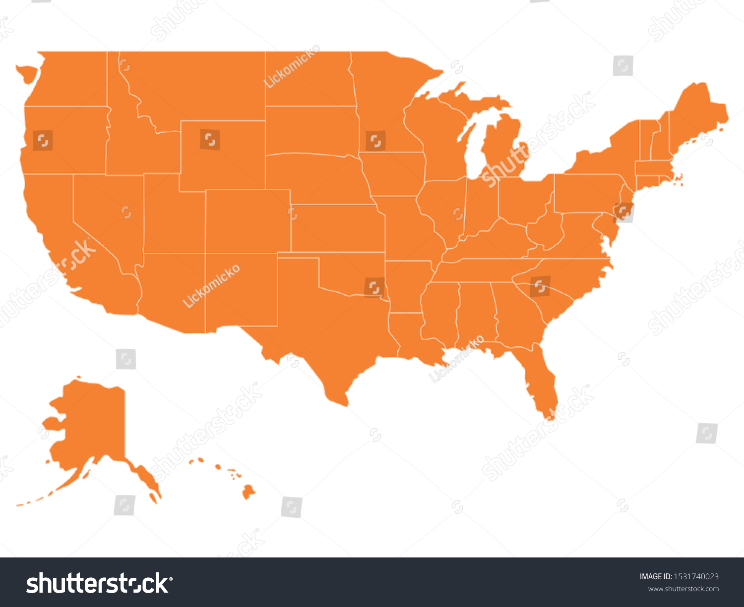 Orange Usa Map State Borders Stock Vector (Royalty Free) 1531740023