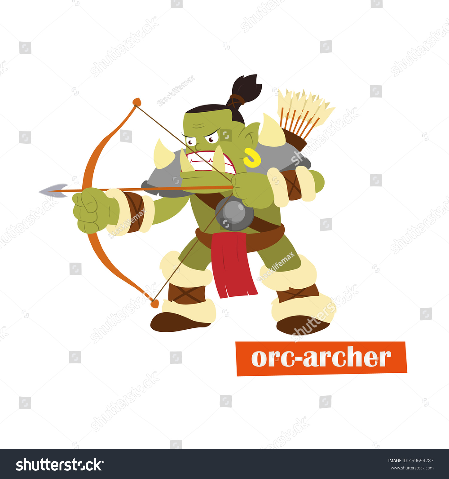 Orc Archer Aiming Longbow Vector Icon Stock Vector (Royalty Free ...