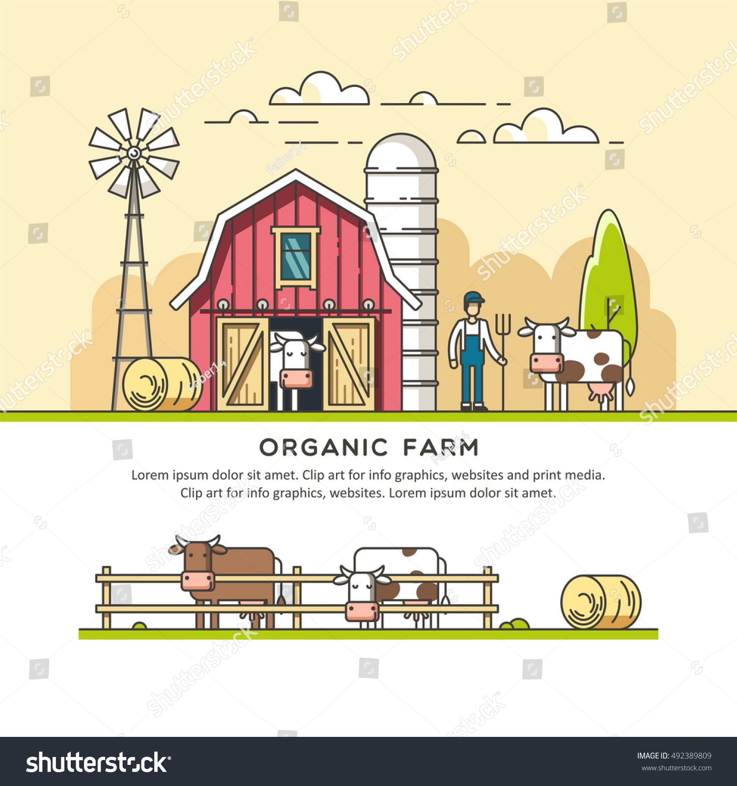 Organic Farm Vector Illustration Stock Vector (Royalty Free) 492389809