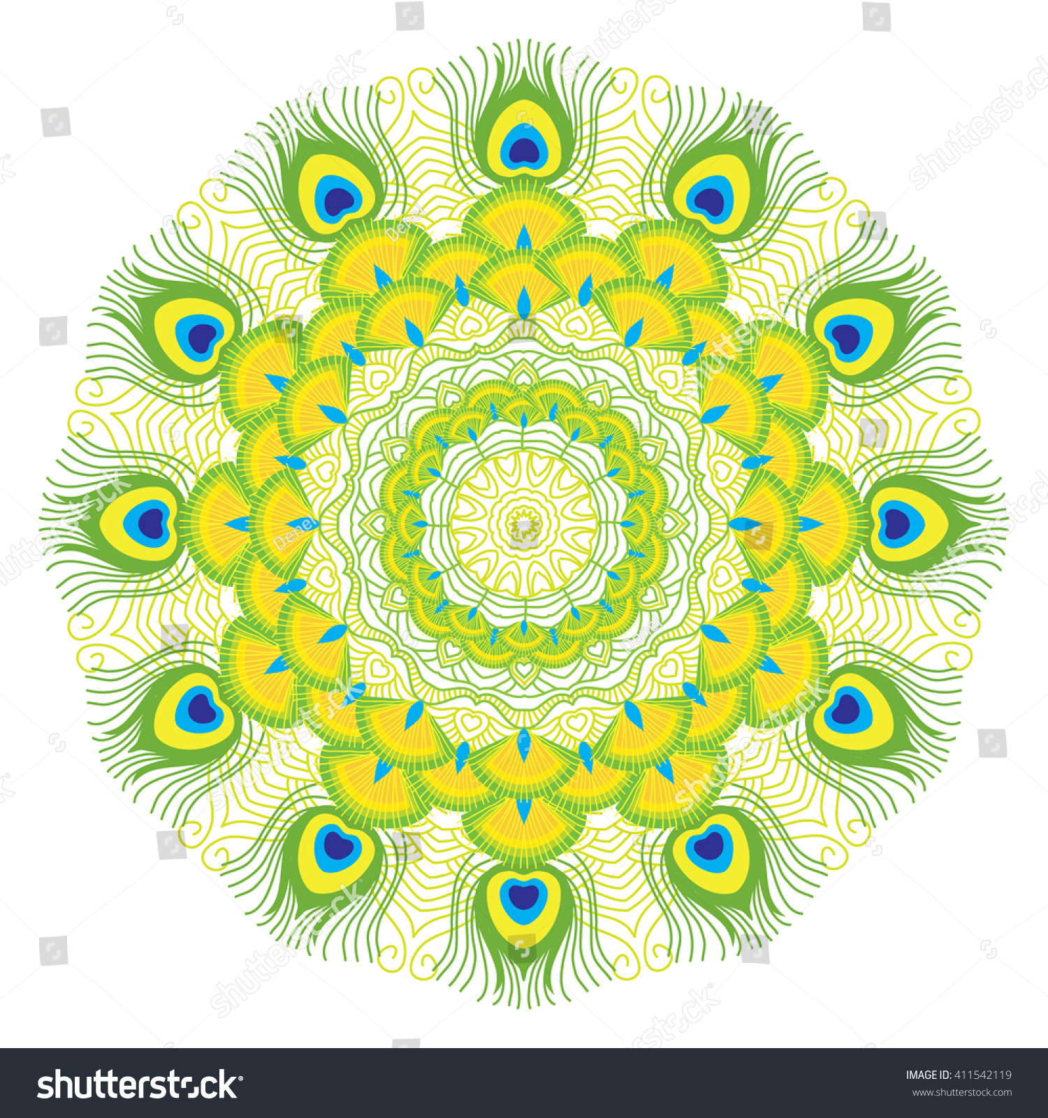 Oriental Round Pattern Peacock Feathers Vector Stock Vector (Royalty ...