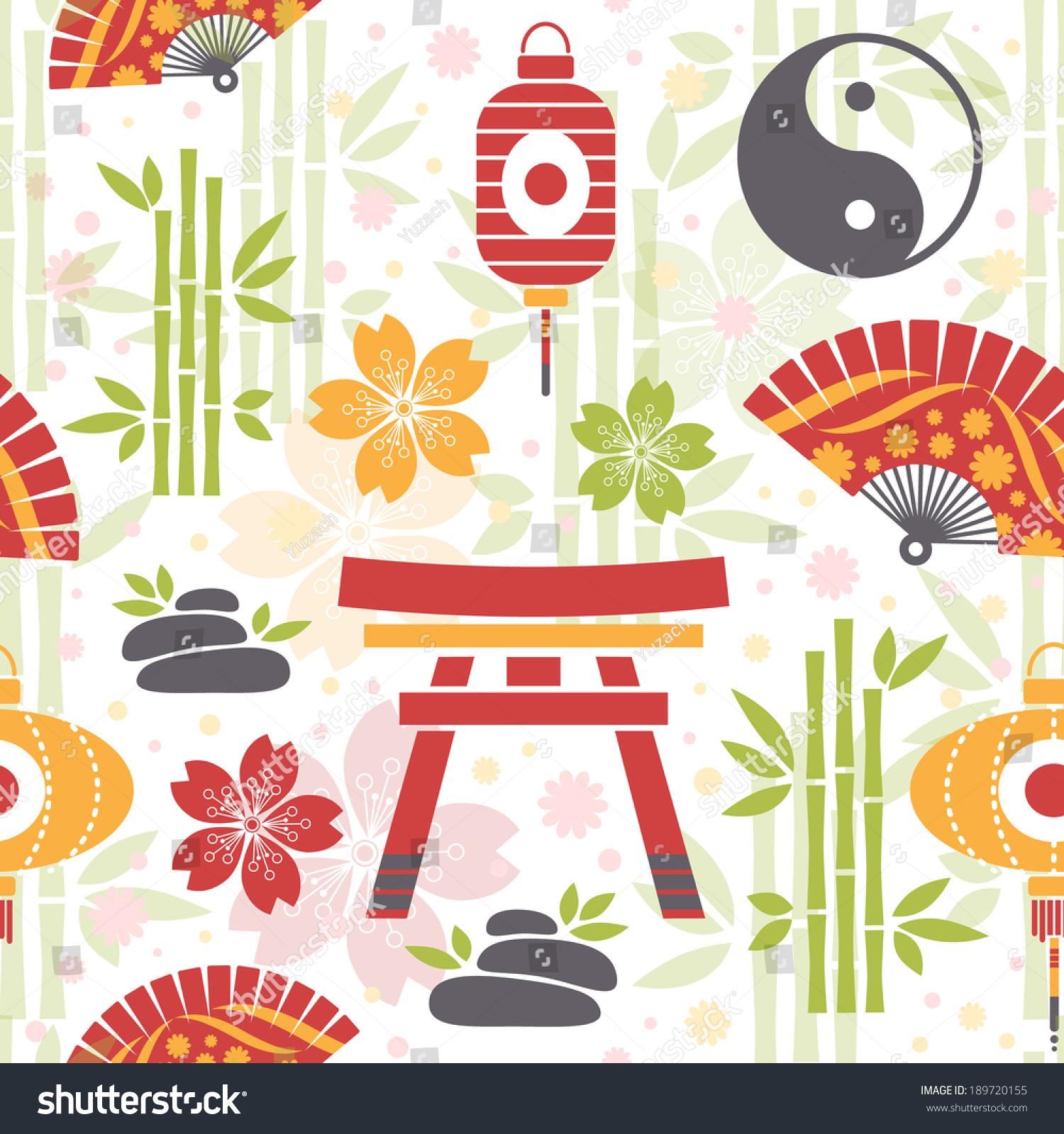 Oriental Seamless Pattern Asian Symbols Objects Stock Vector (Royalty ...