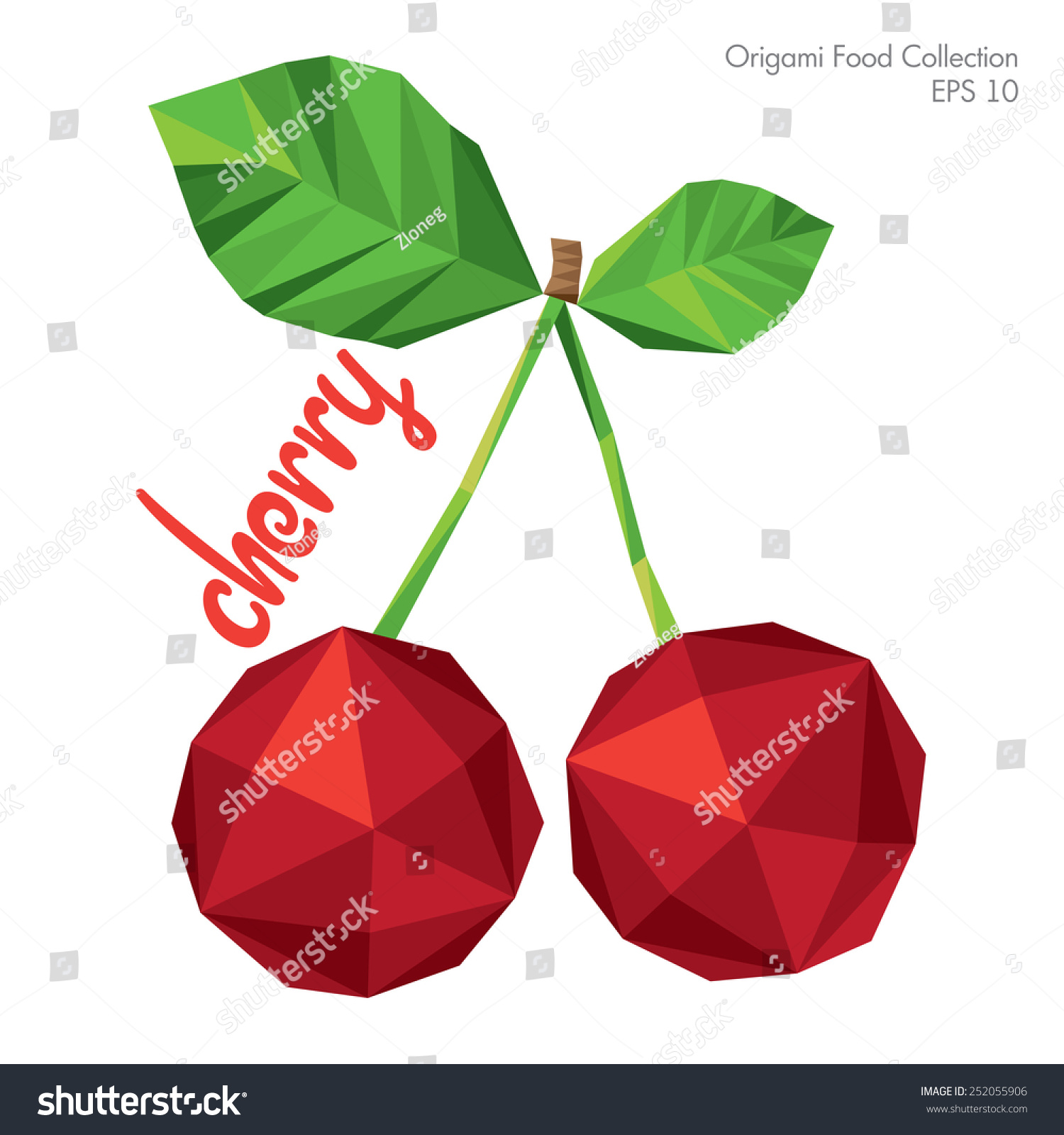 Origami Low Poly Cherry Stock Vector (Royalty Free) 252055906