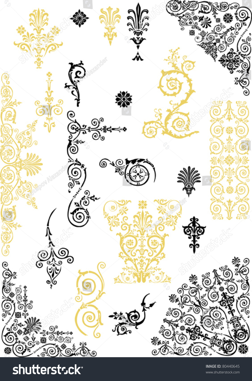 Ornament Elements Collection Isolated On White Stock Vector (Royalty ...