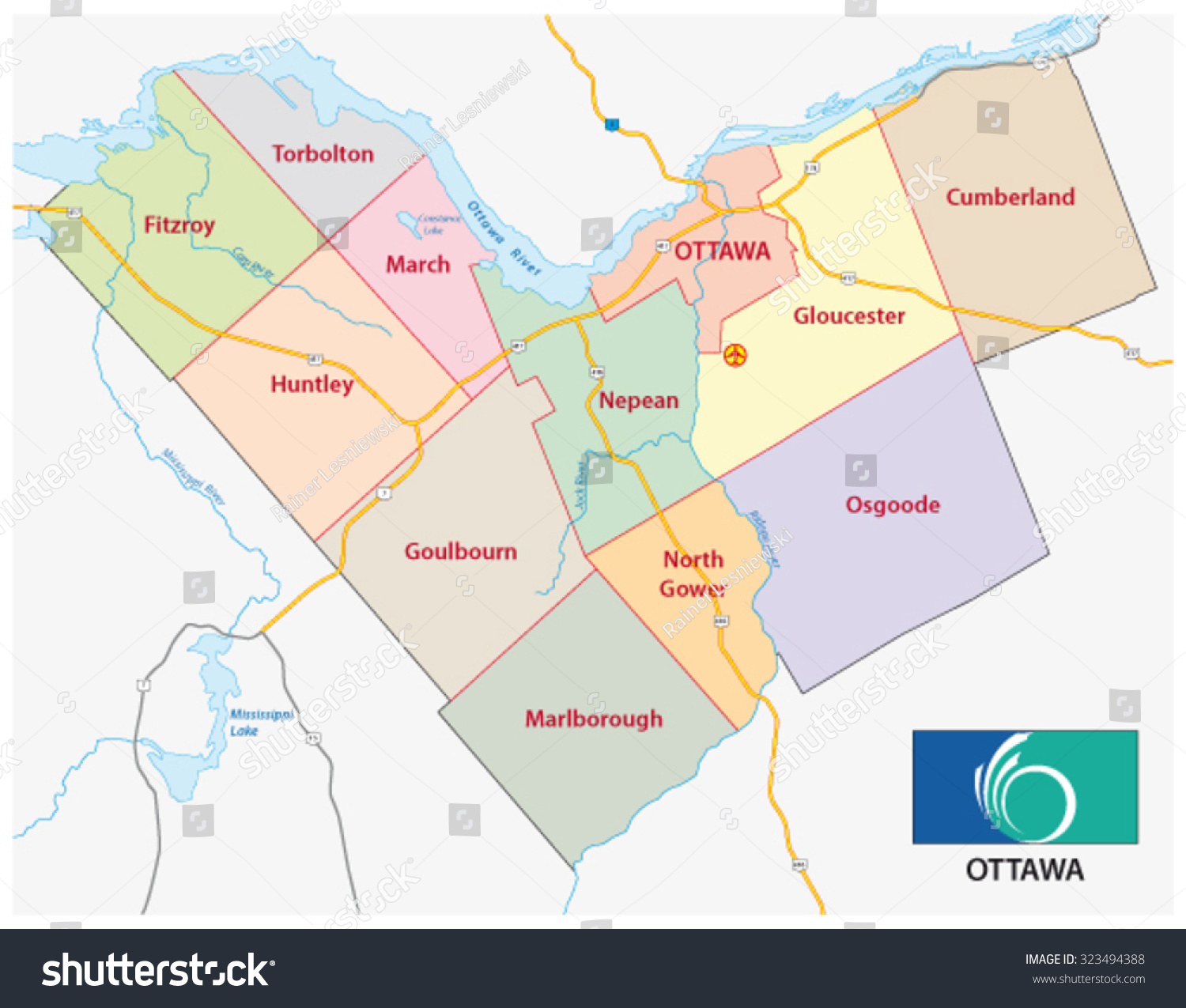 Ottawa Administrative Map Flag Stock Vector (Royalty Free) 323494388 ...