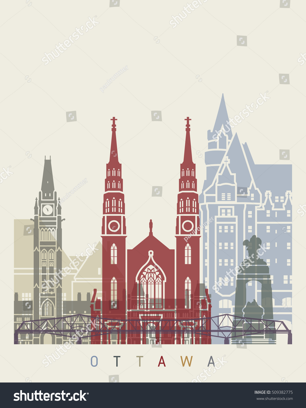 Ottawa Skyline Poster Editable Vector File Stock Vector (Royalty Free ...