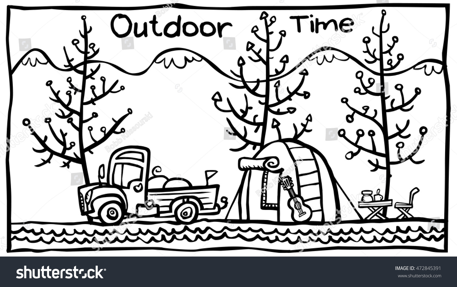 Outdoor Illustration Outline Version Stock Vector (Royalty Free ...
