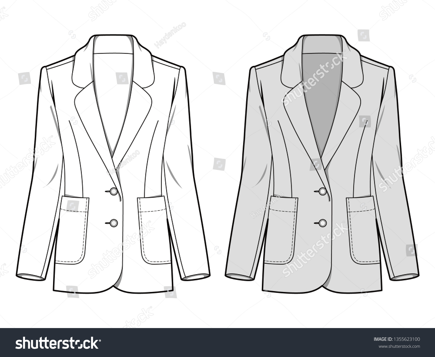 Outer Jacket Fashion Flat Sketch Template Stock Vector (Royalty Free ...