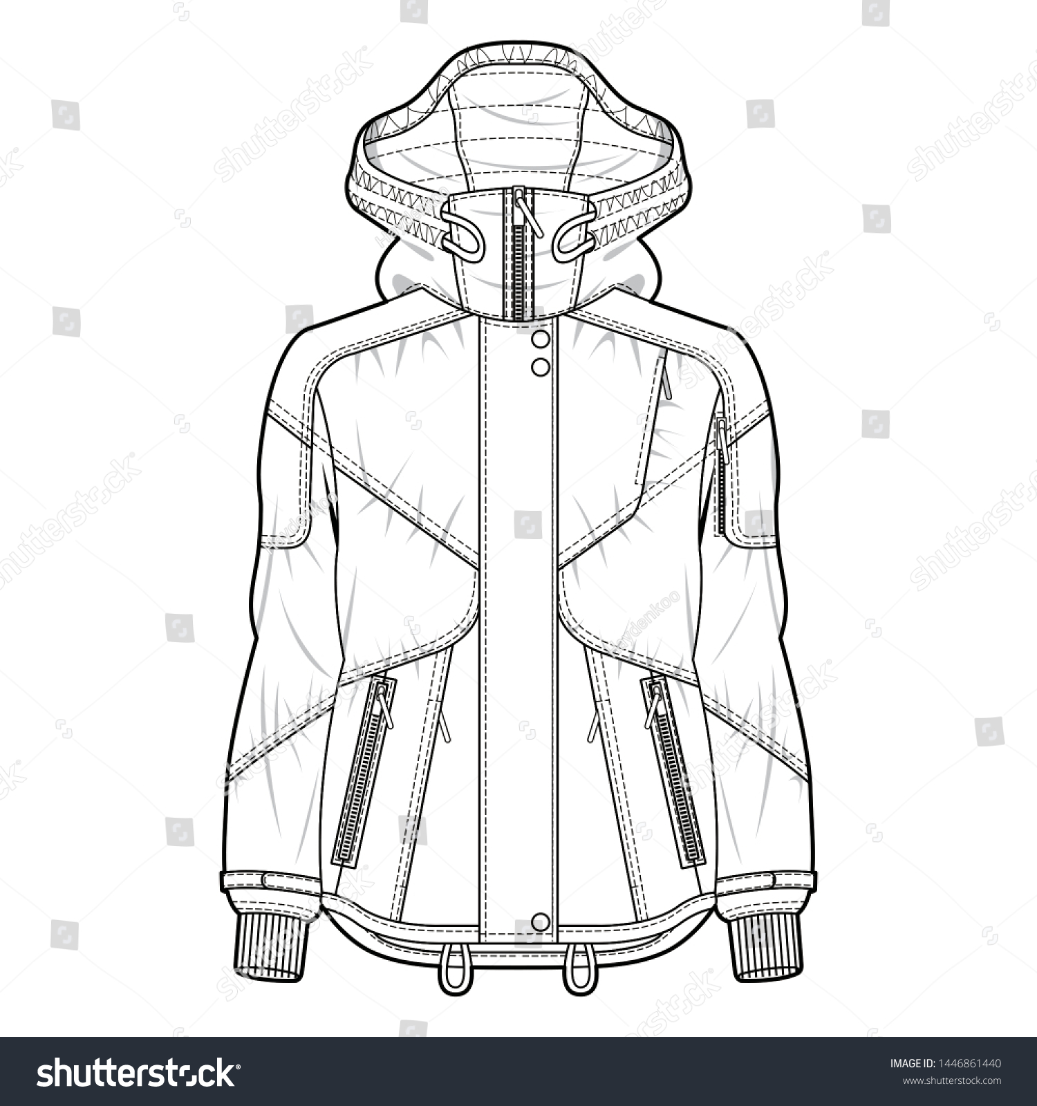 Outer Jacket Fashion Flat Sketch Template Stock Vector (Royalty Free ...