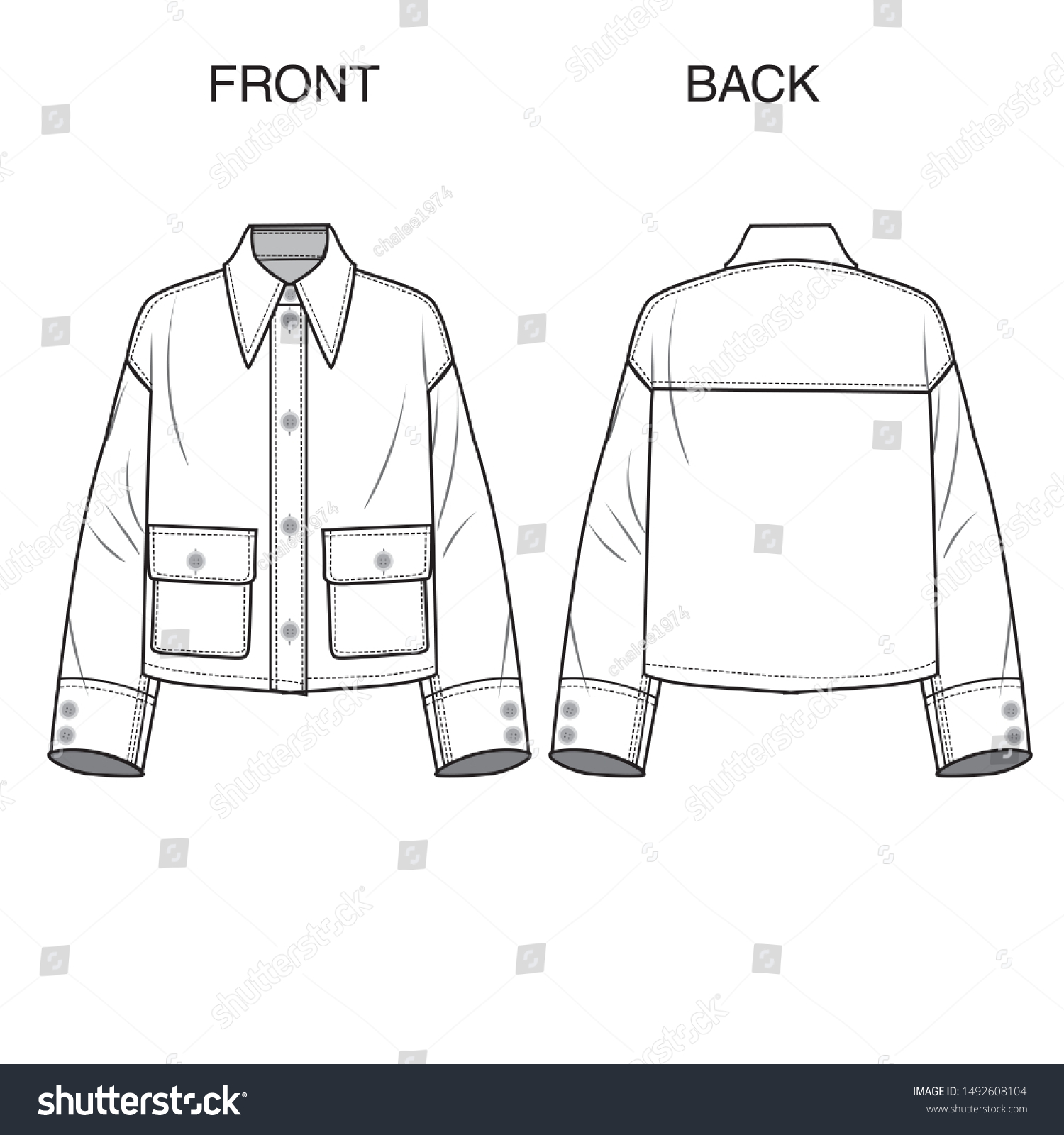 Outer Jacket Fashion Flat Sketch Template: เวกเตอร์สต็อก (ปลอดค่า ...