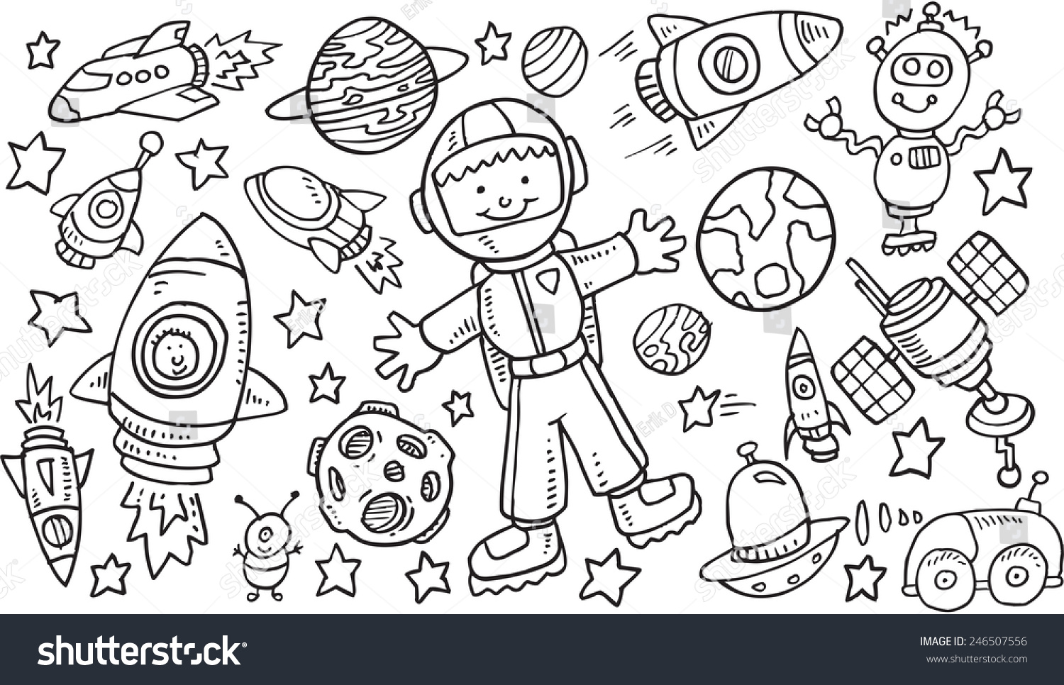Outer Space Doodle Vector Illustration Art: เวกเตอร์สต็อก (ปลอดค่า ...
