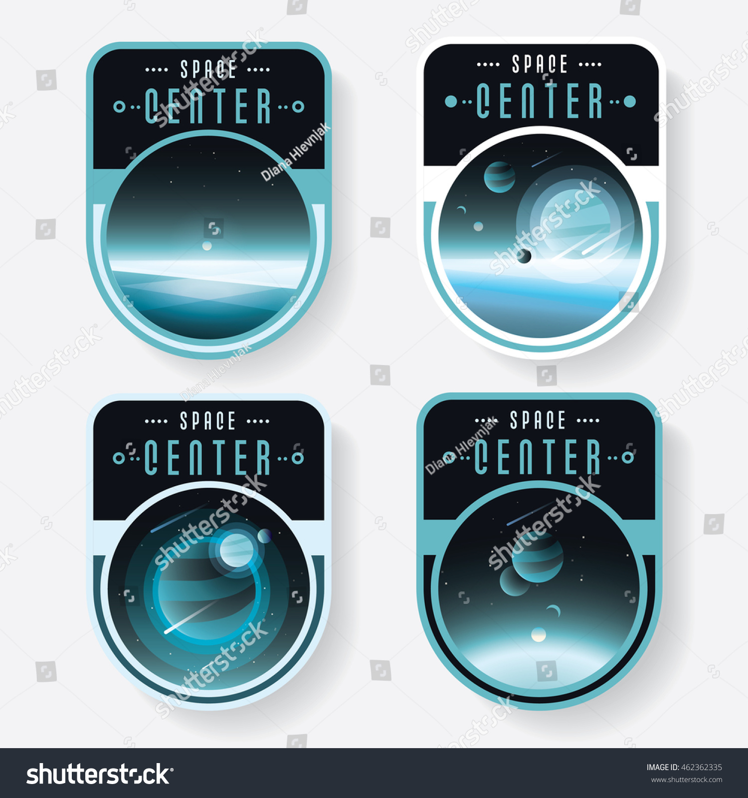 Outer Space Logo Badges Set Blue Stock Vector (Royalty Free) 462362335