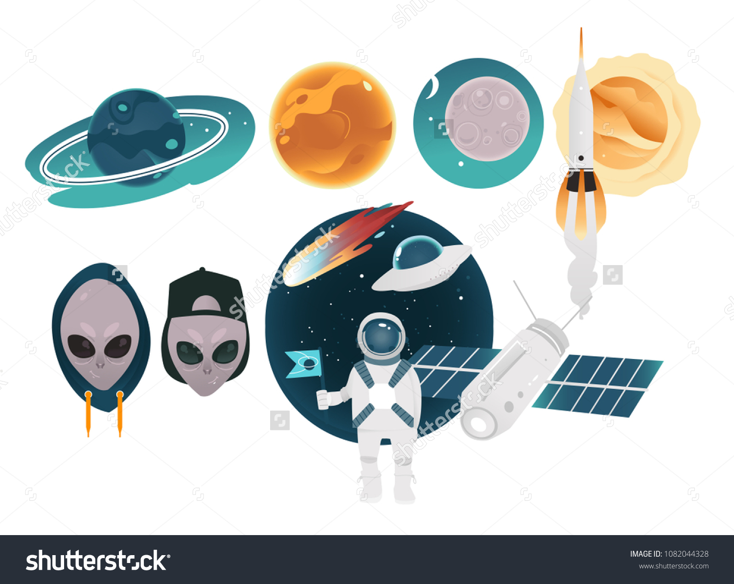 Outer Space Theme Objects Set Different Stock Vector (Royalty Free ...