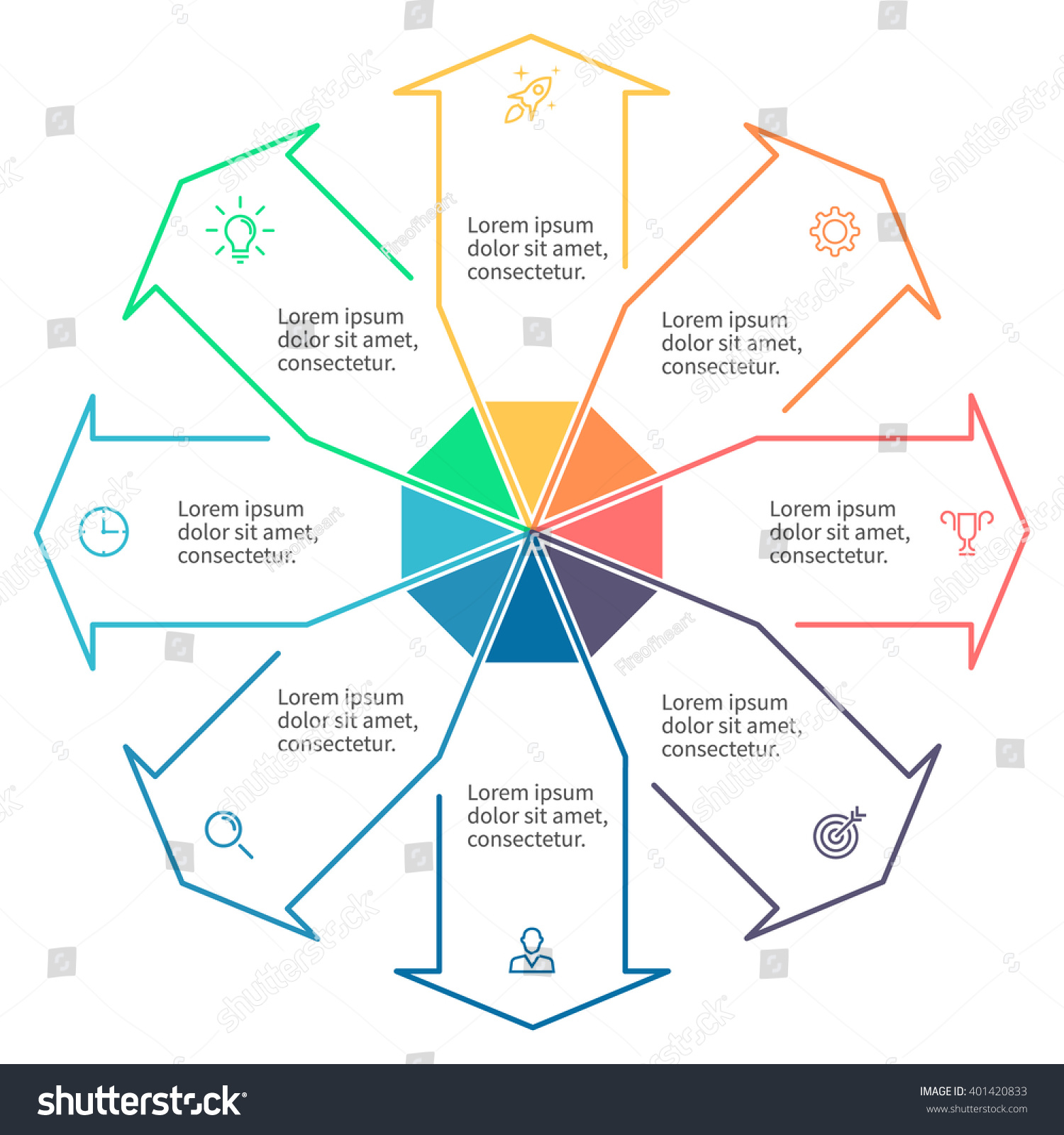 Outline Circular Infographic Element Multidirectional Arrows: เวกเตอร์ ...