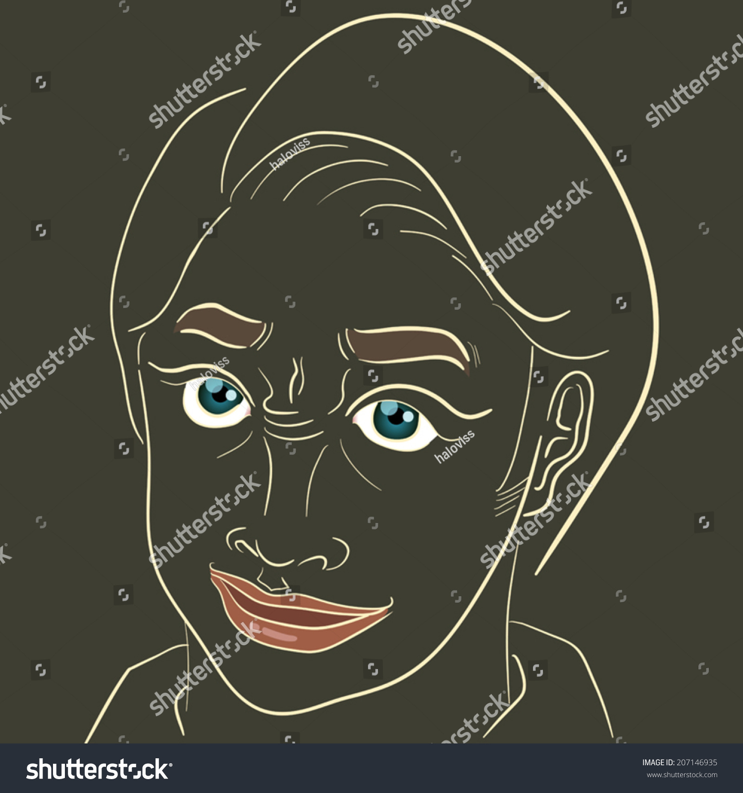 Outline Confidence Man Face On Isolated Stock Vector (Royalty Free ...