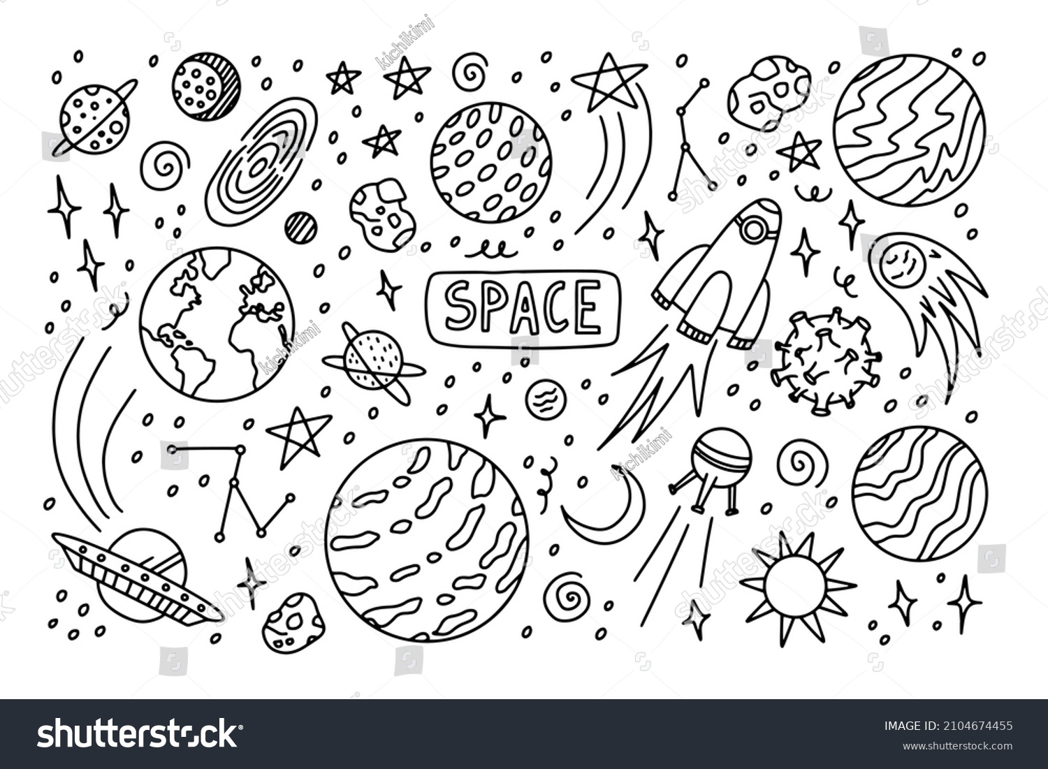 Outline Doodle Space Draw Elements Vector Stock Vector (Royalty Free ...