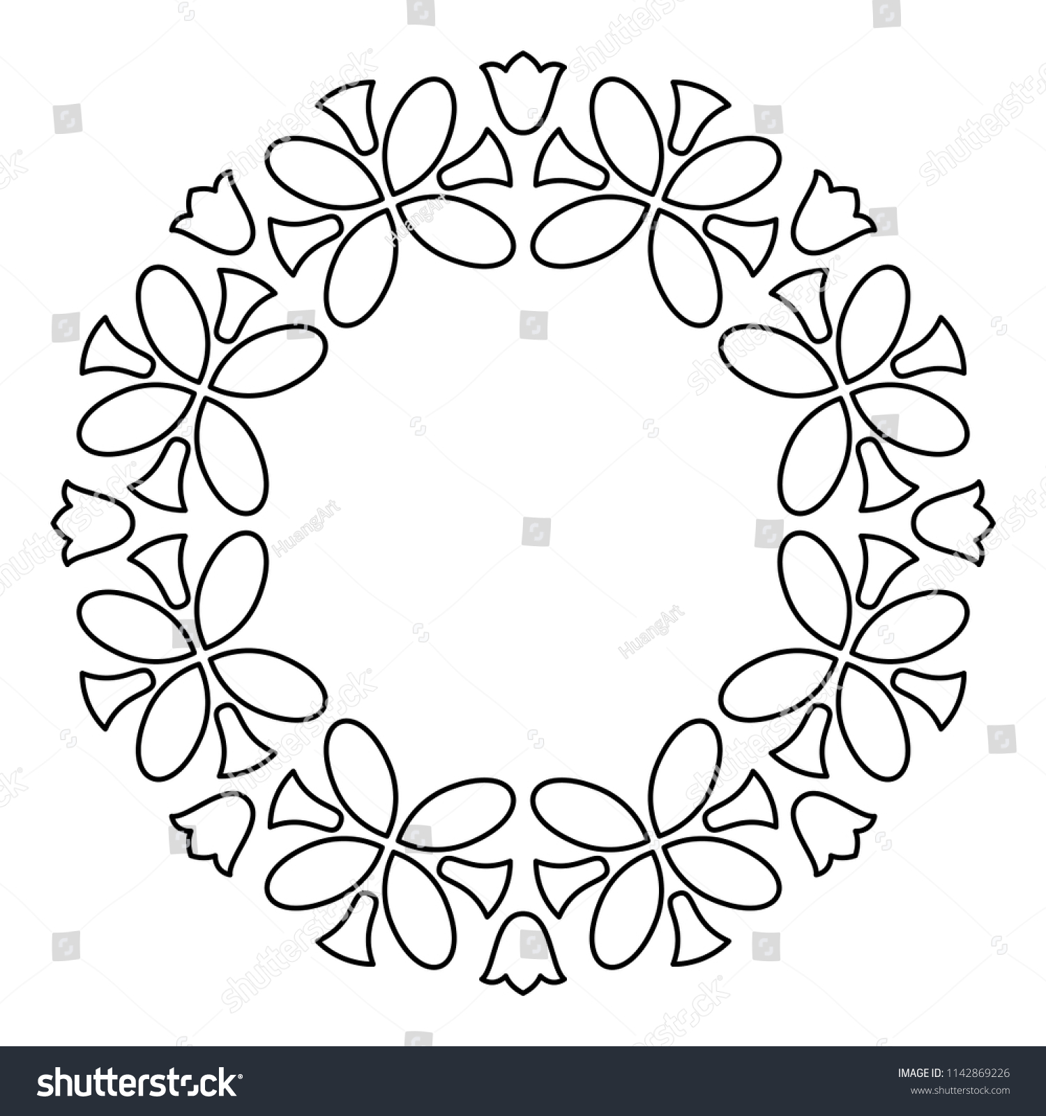 Outline Flowers Circle Frame Design Monochrome Stock Vector (Royalty ... Outline Flowers Circle Frame Design Monochrome Stock Vector (Royalty ...