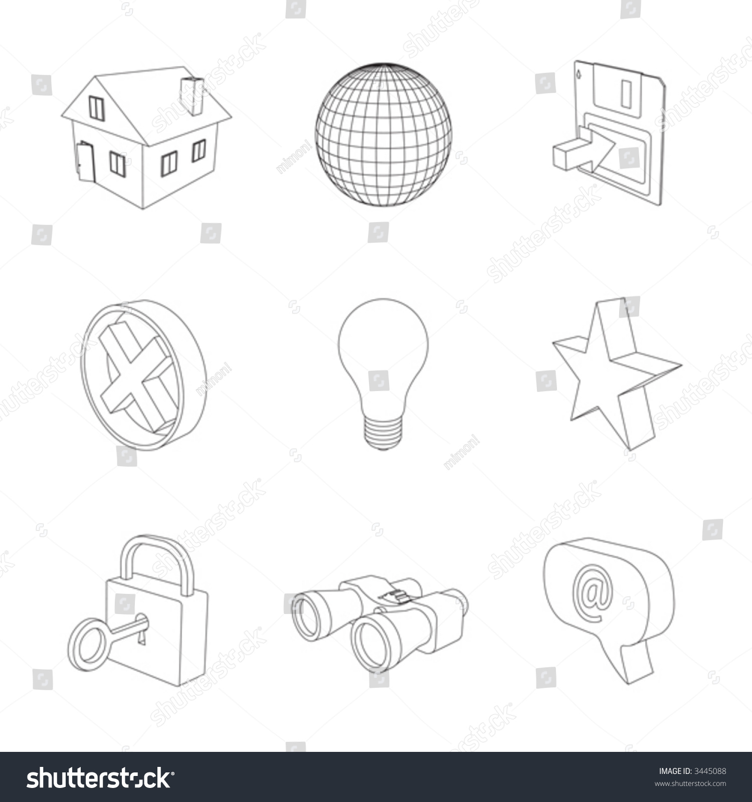 Outline Gray 3d Icon Set 01: vector de stock (libre de regalías ...