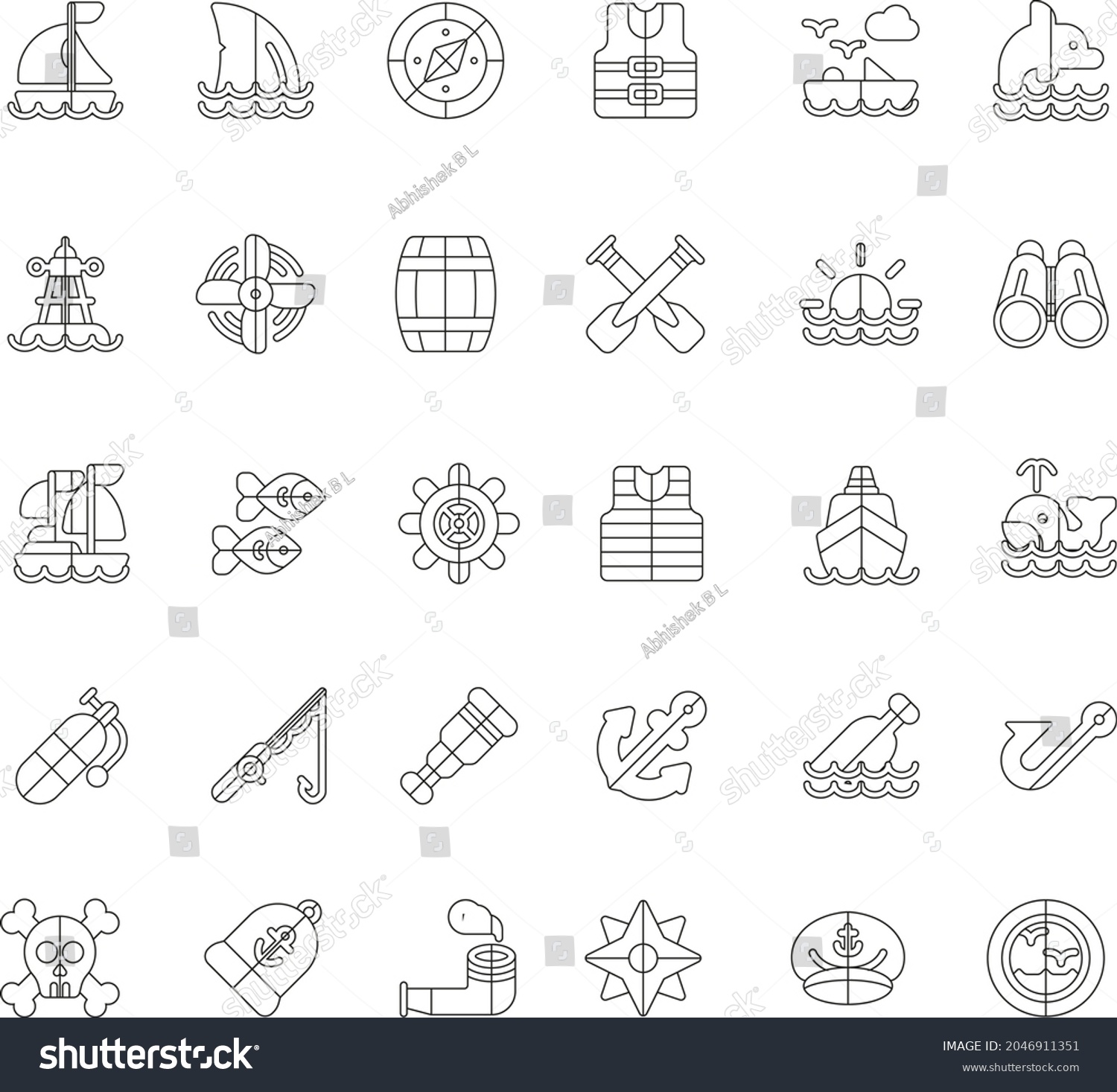 Outline Harbour Elements Collection Flat Iconc Stock Vector (Royalty ...
