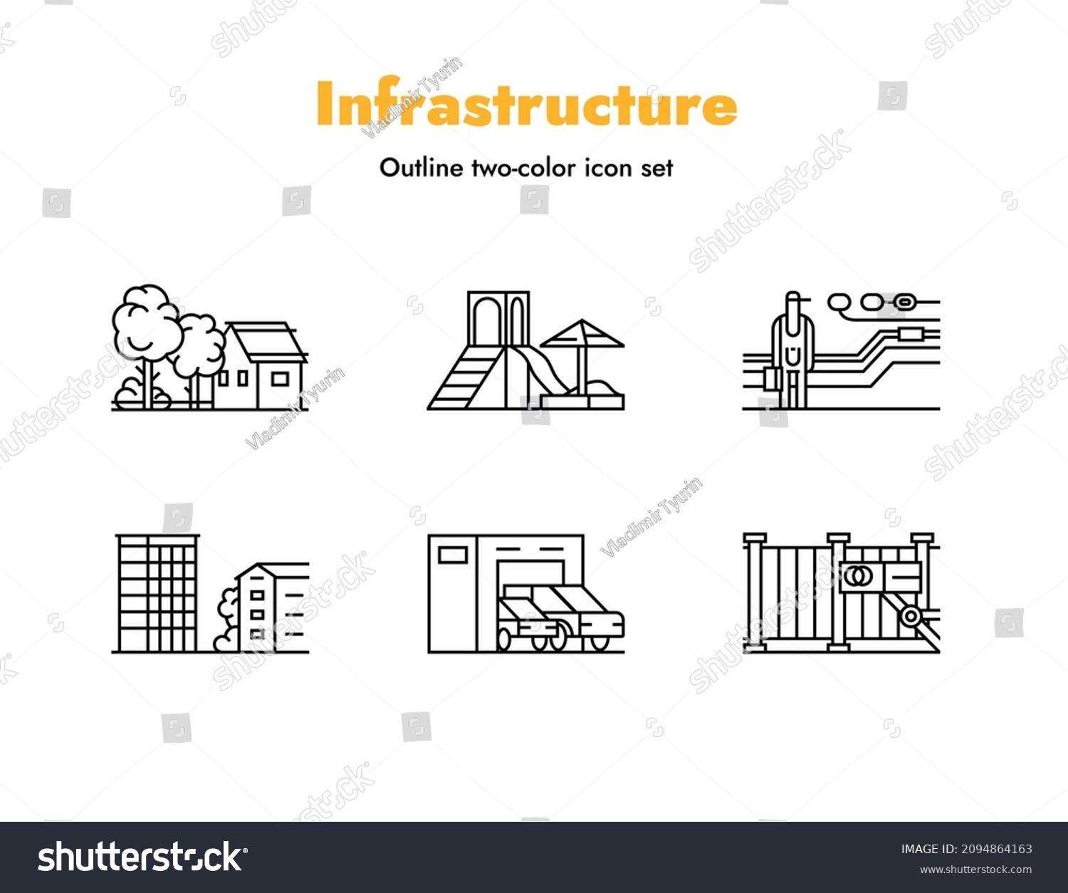 Outline Icon Set Construction Site Design Stock Vector (Royalty Free ...