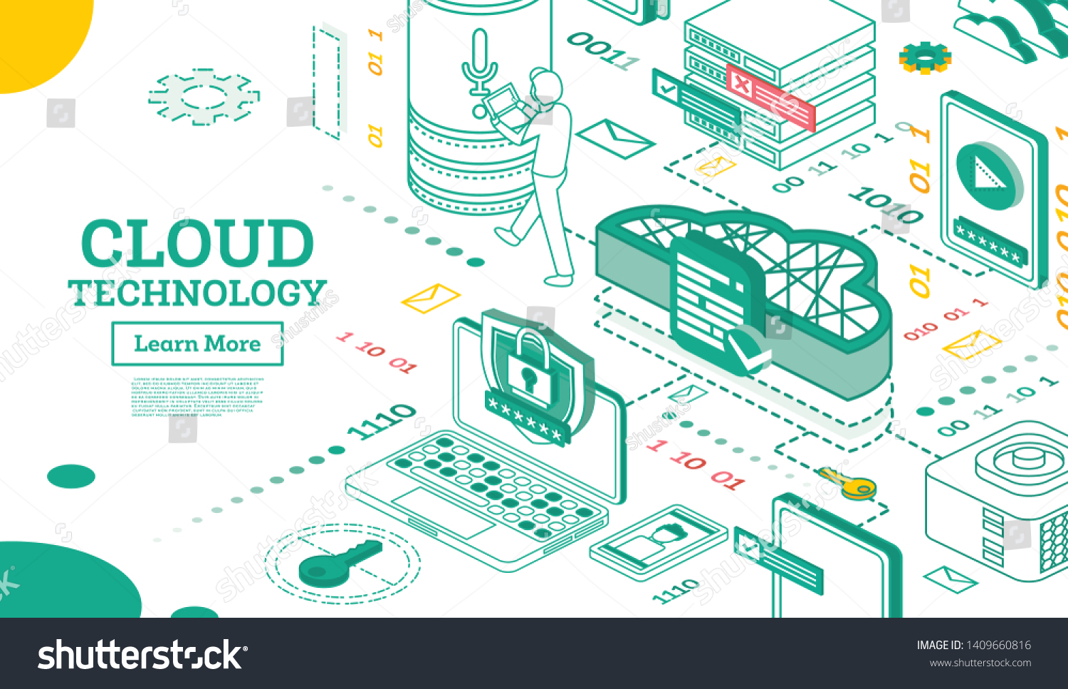 Outline Isometric Cloud Technology Networking Concept Stock Vector Royalty Free 1409660816