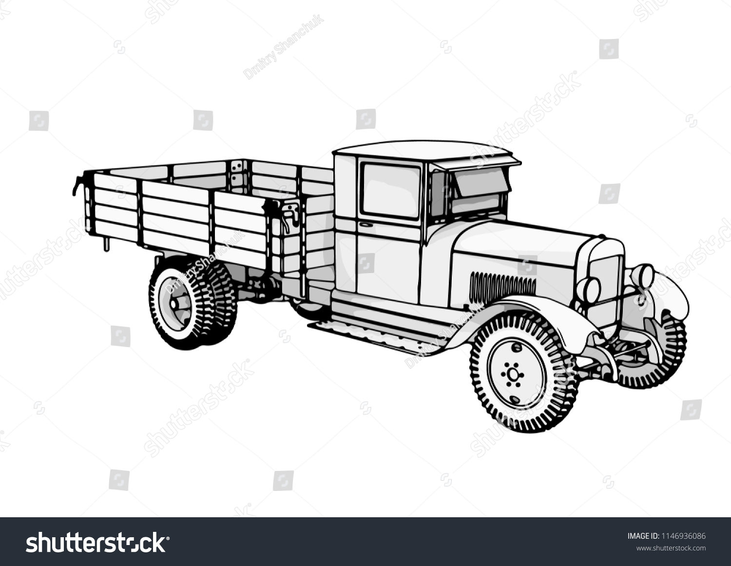 Outline Retro Truck Vector Stock Vector (Royalty Free) 1146936086 ...