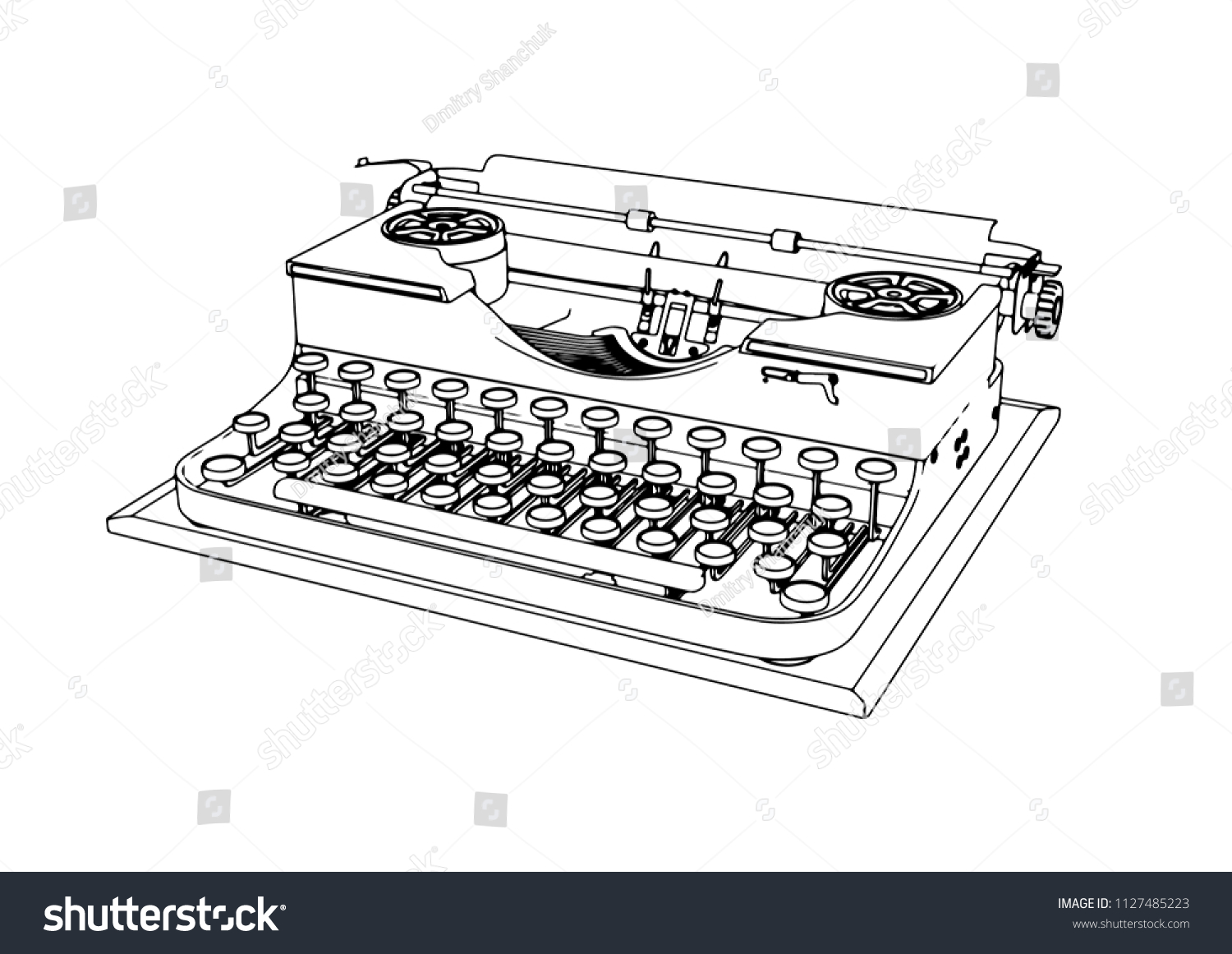 Outline Retro Typewriter Vector Stock Vector (Royalty Free) 1127485223 ...