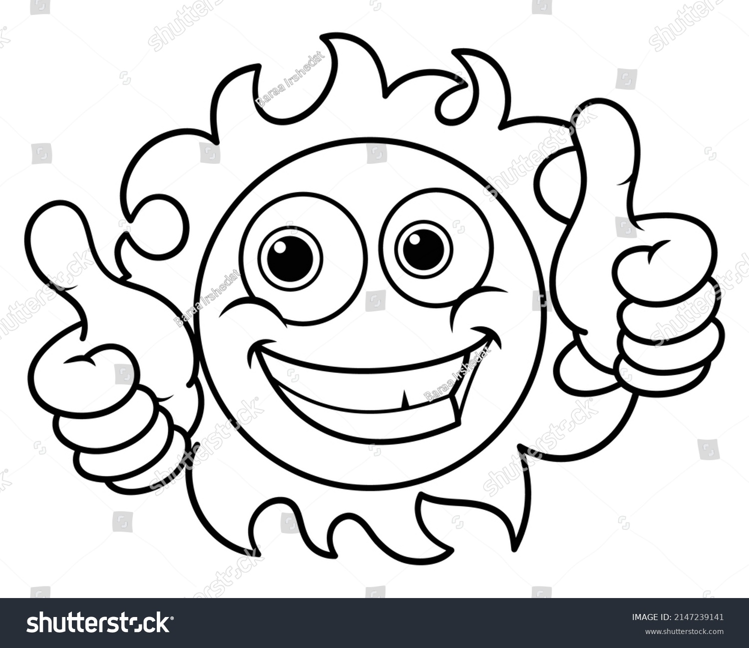 Outline Smiling Sun Cartoon Character Vector Stock Vector (Royalty Free ...