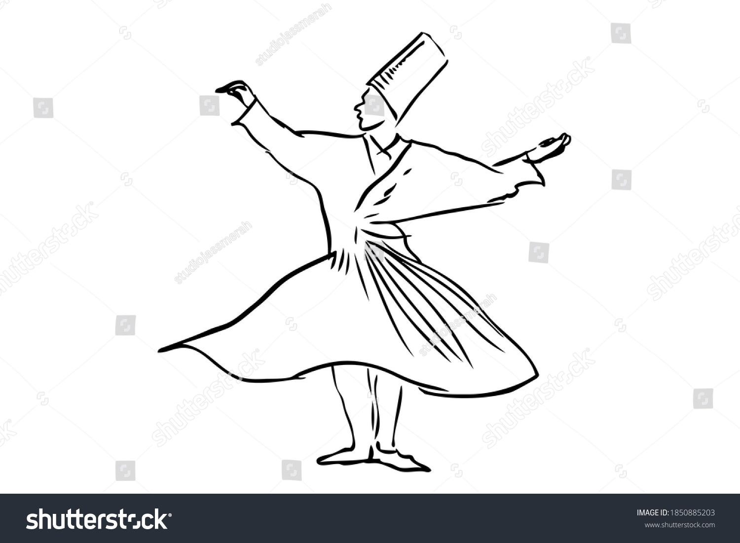 Outline Vector Sketch Sufi Dancer Turkey Stock Vector (Royalty Free ...
