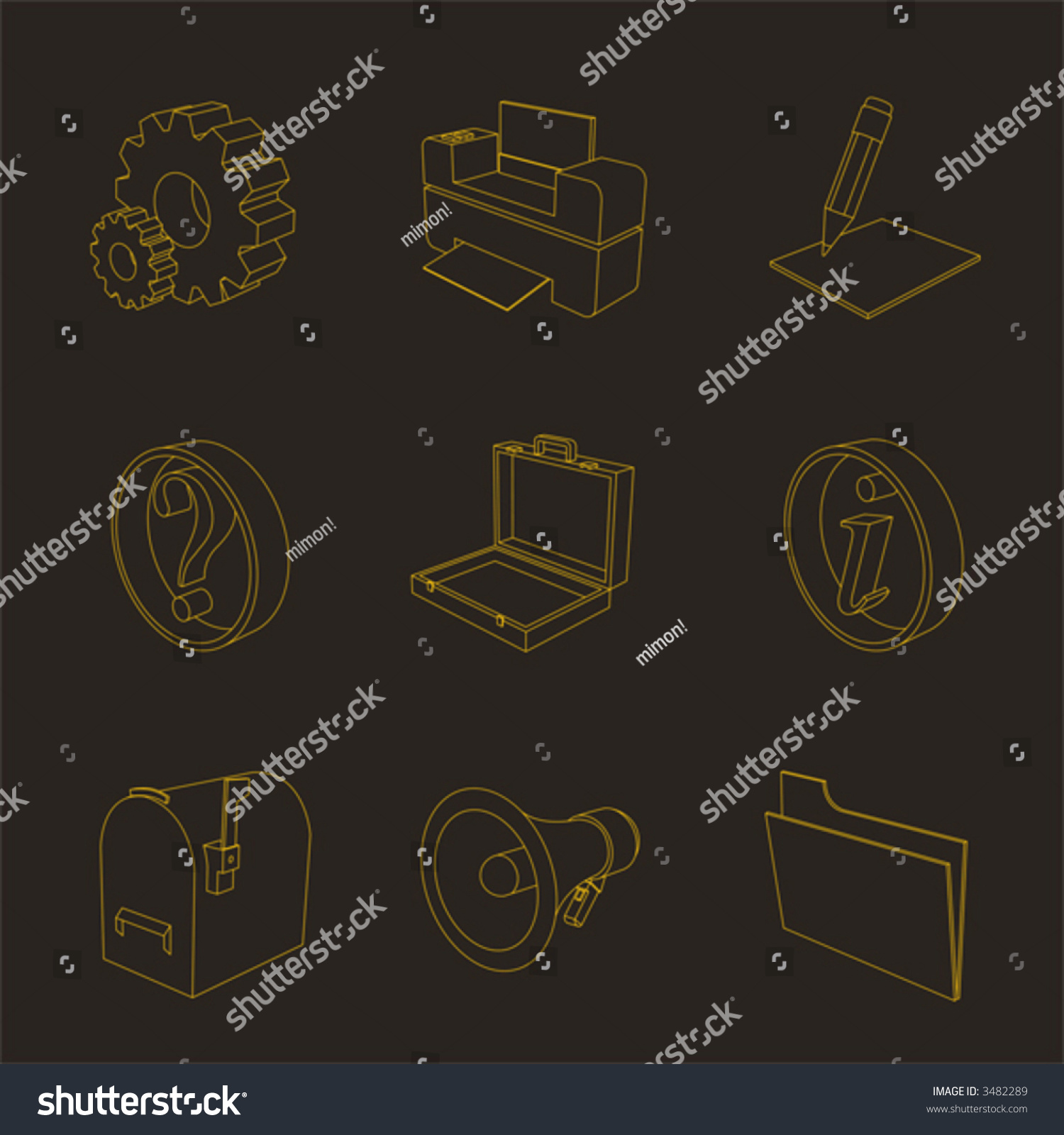 Outline Yellow 3d Icon Set 02 Stock Vector (Royalty Free) 3482289