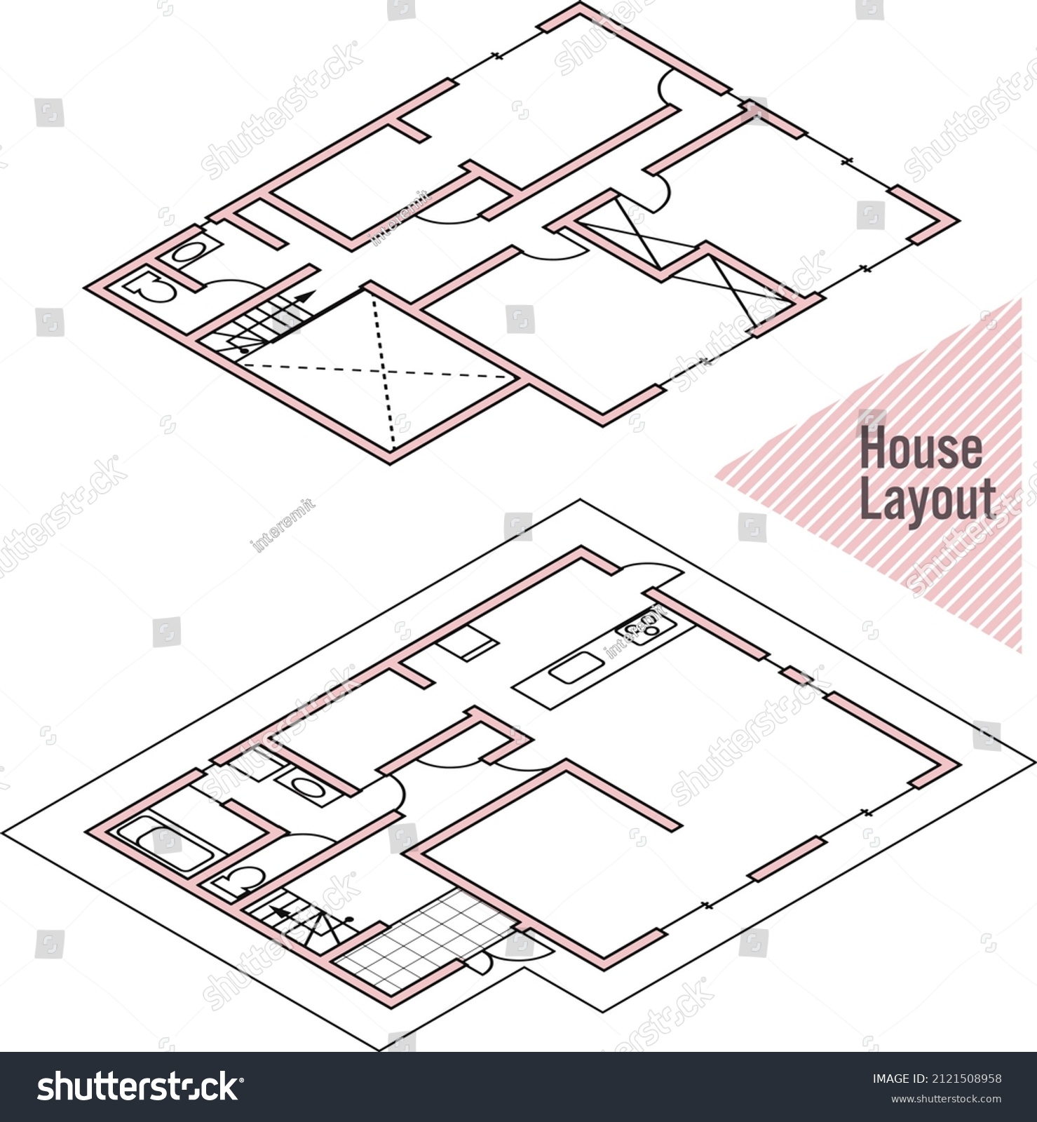 Outlined Floor Plan House Vector Illustration Stock Vector (Royalty ...