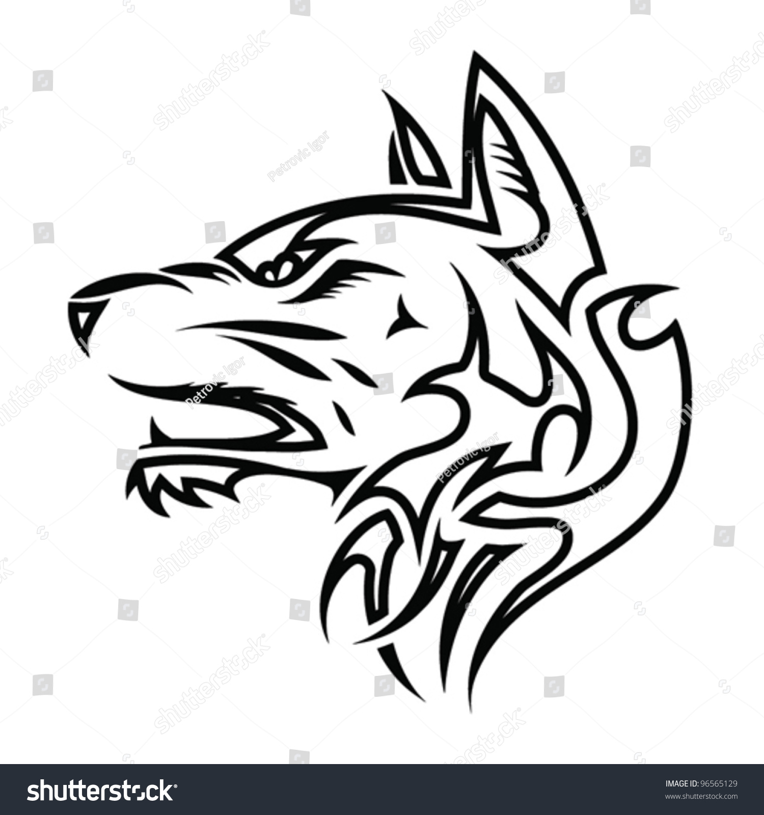 Outlined Tribal Wolf Head Vector Illustration: vector de stock (libre ...