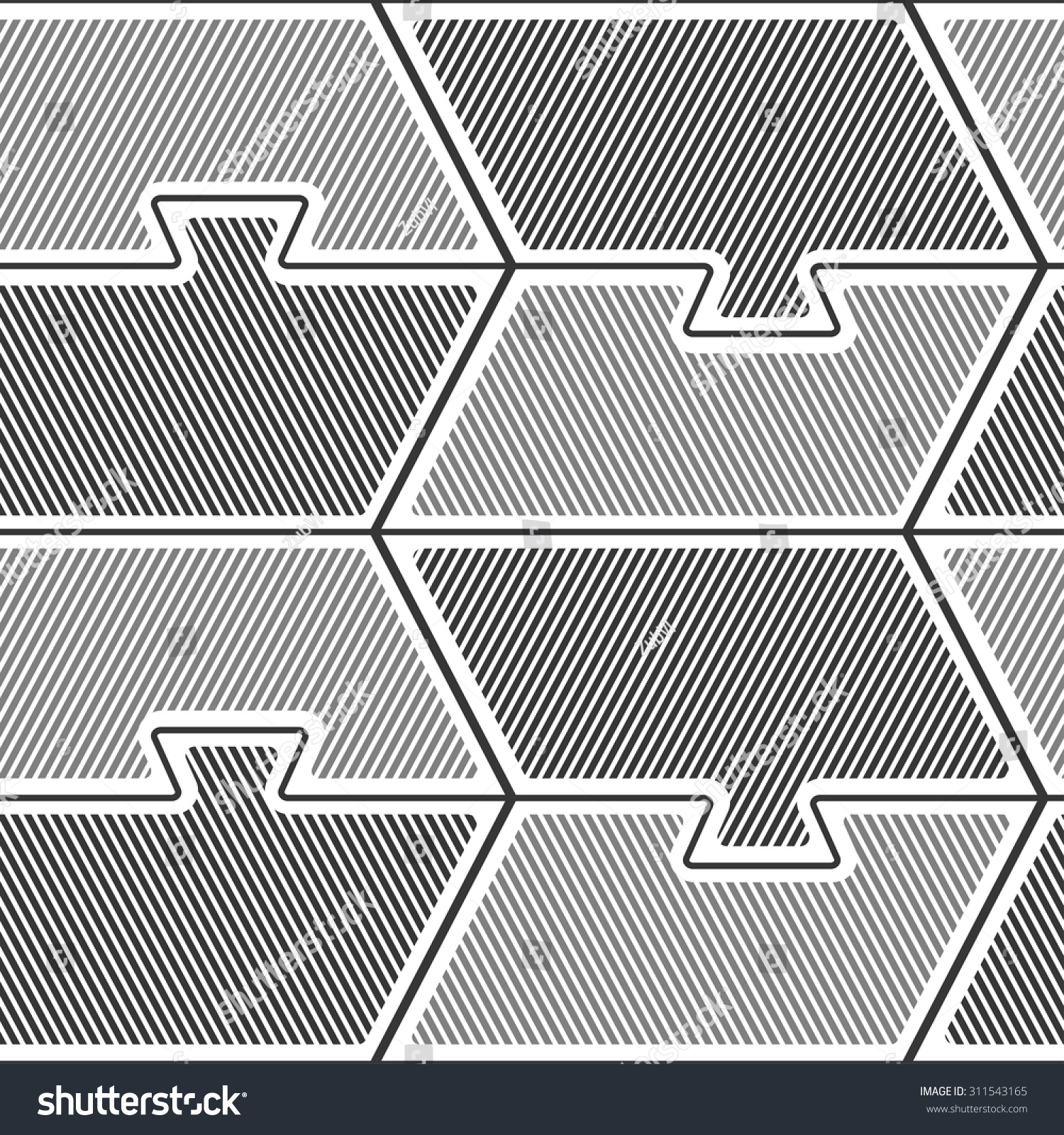 Overlapping Tiles Puzzle Seamless Pattern Monochrome Stock Vector ...