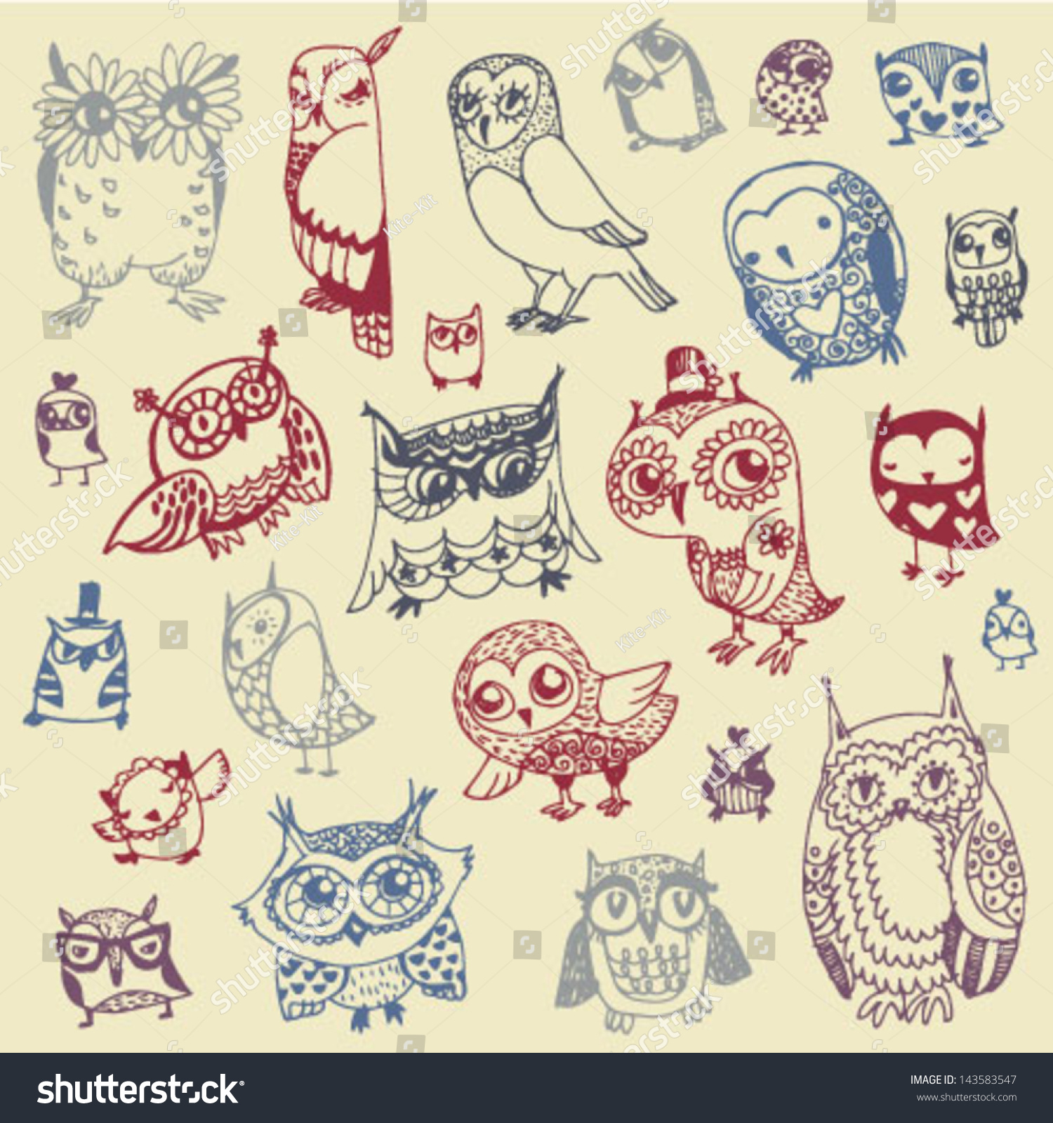 Owl Doodle Collection - Hand Drawn - Vector - 143583547 : Shutterstock
