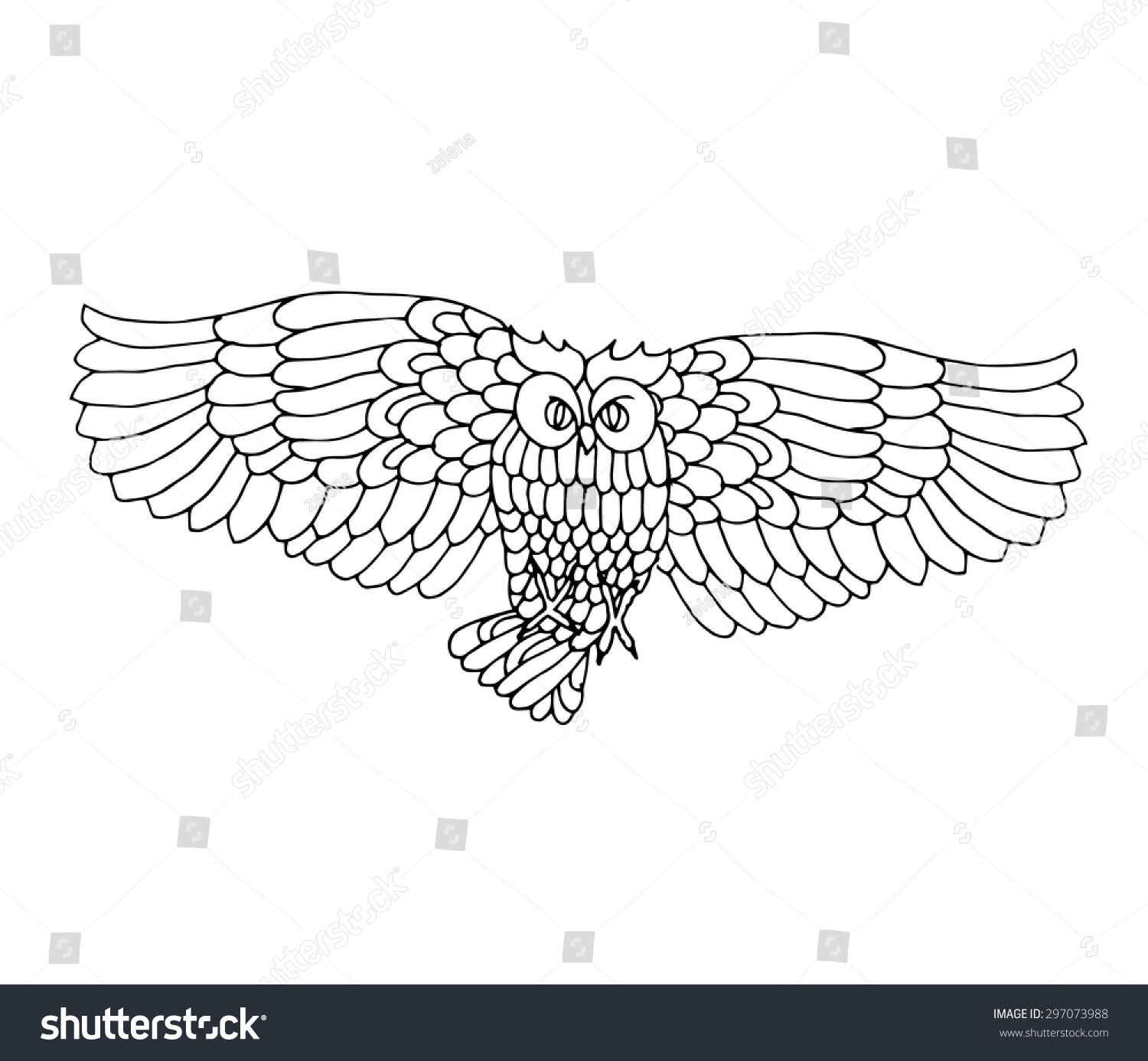 Owl Flying Black White Drawing Vectorized Stock Vector (Royalty Free ...