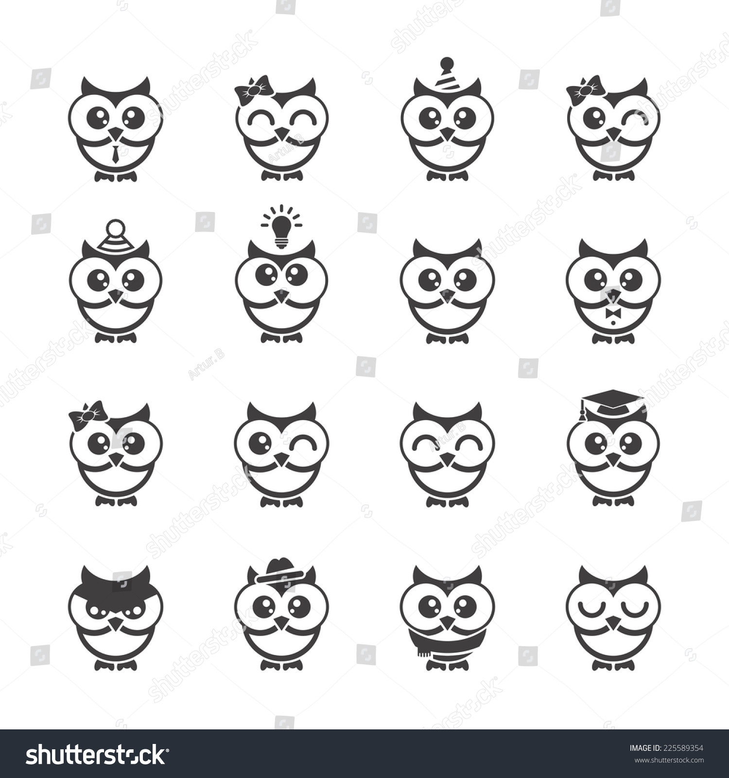 Owl Icons Set Stock Vector (Royalty Free) 225589354