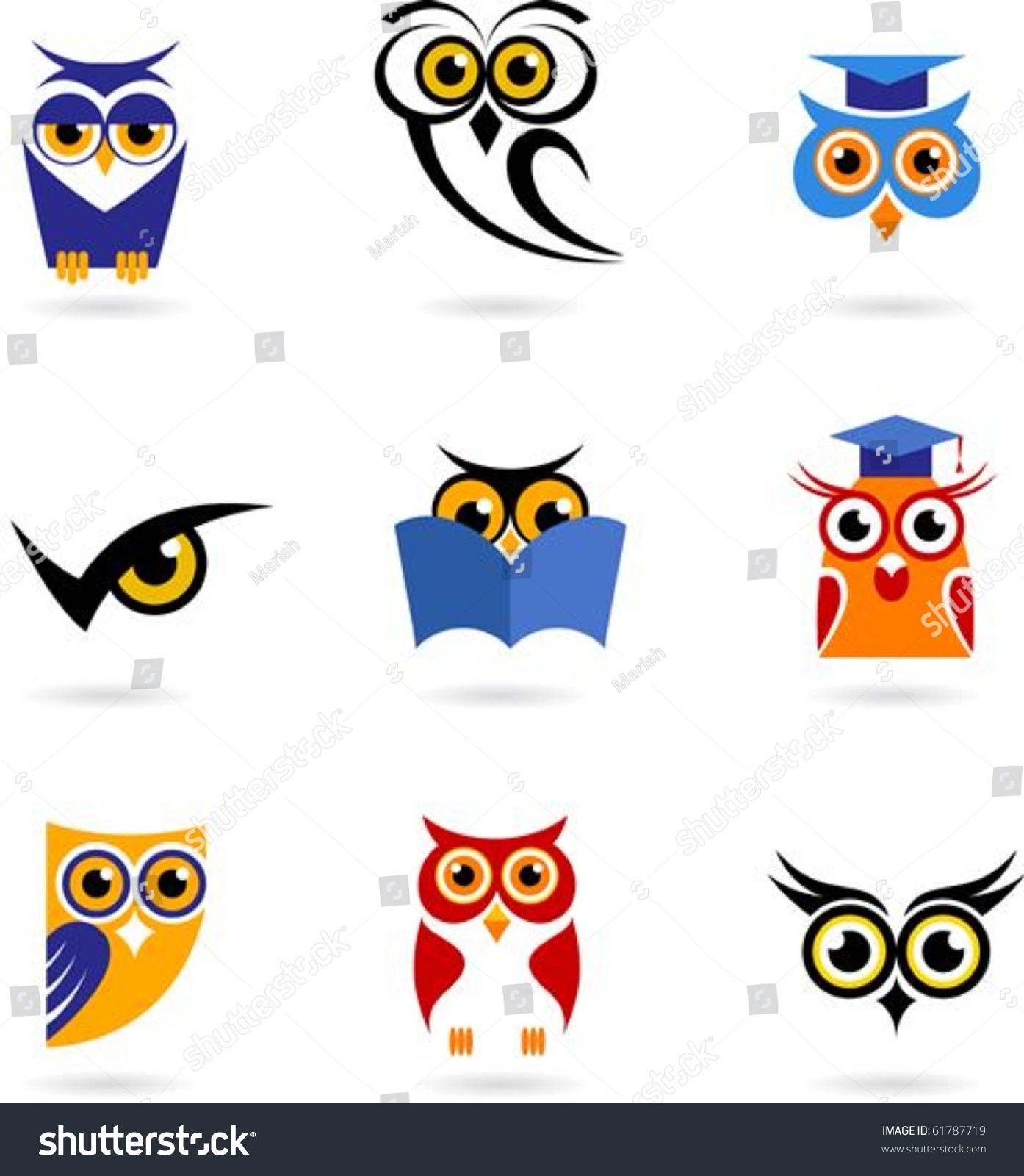 Owl Icons Set Stock Vector Illustration 61787719 : Shutterstock