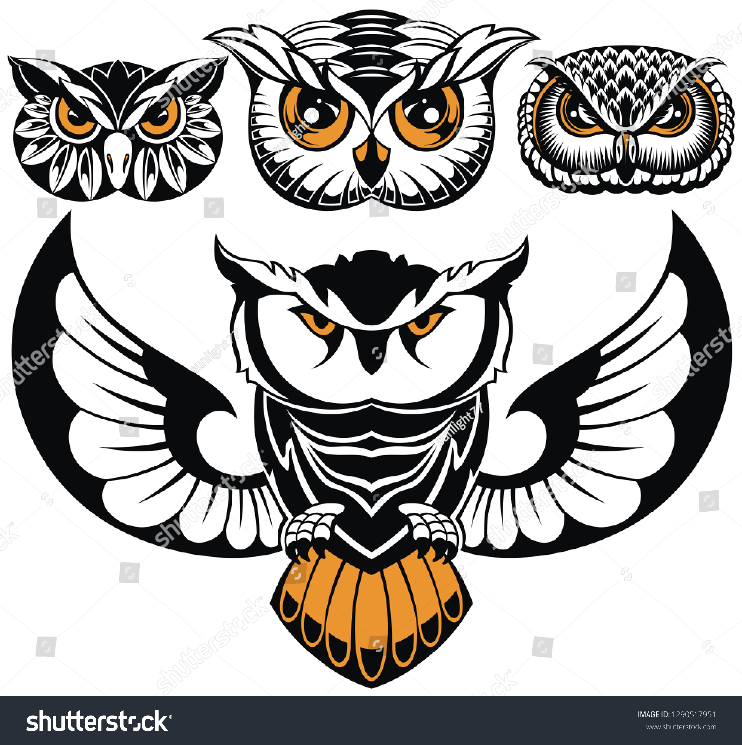 Owl Logo Set Emblem Designs: เวกเตอร์สต็อก (ปลอดค่าลิขสิทธิ์ ...