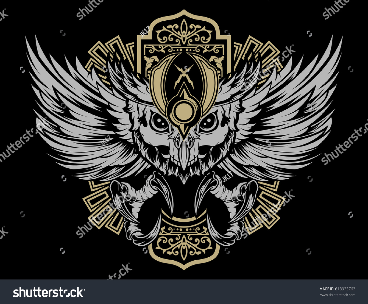 Owl Skull Dark Background Stock Vector (Royalty Free) 613933763 ...