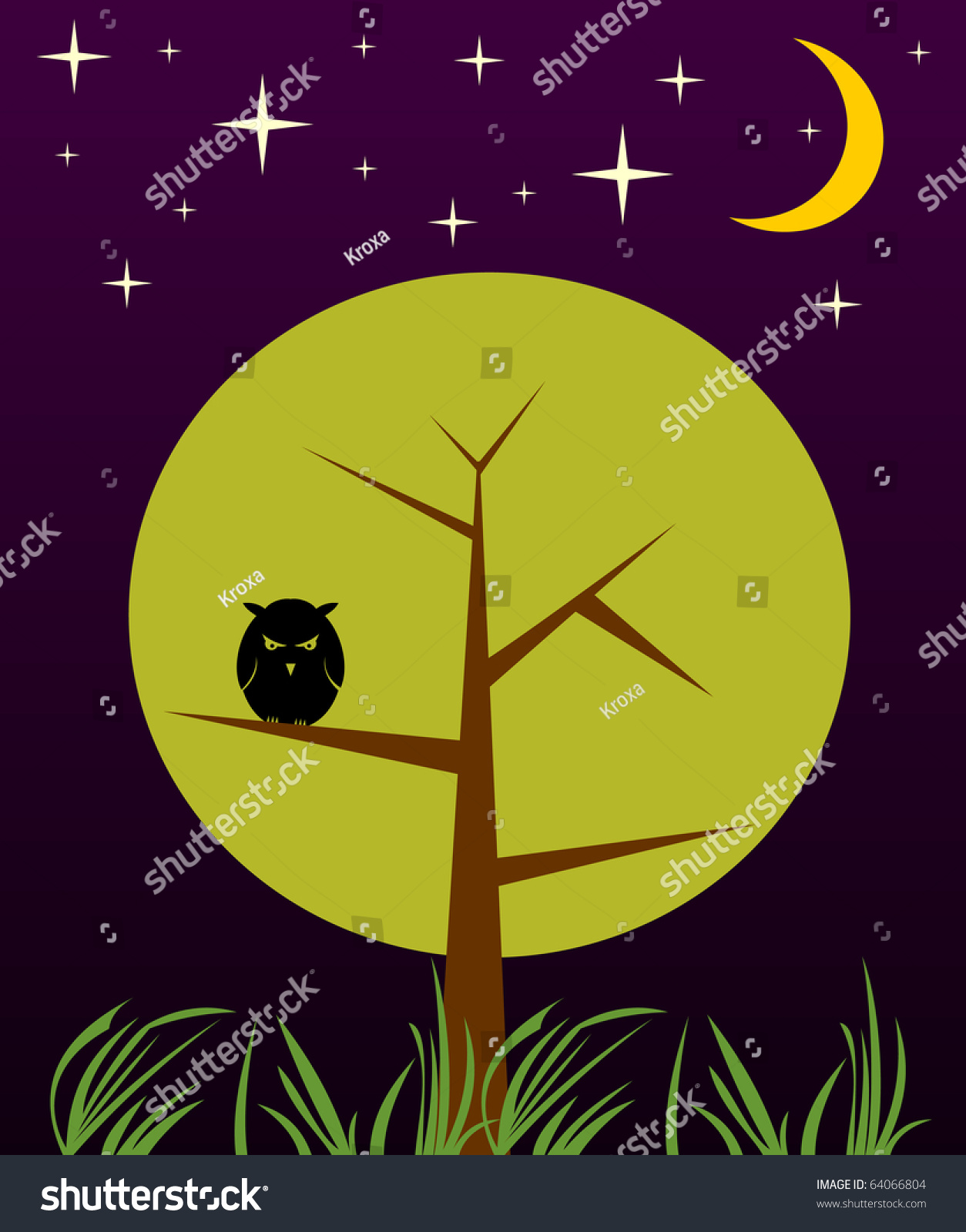 Owl Tree Night Vector Moon Stock Vector (Royalty Free) 64066804 ...