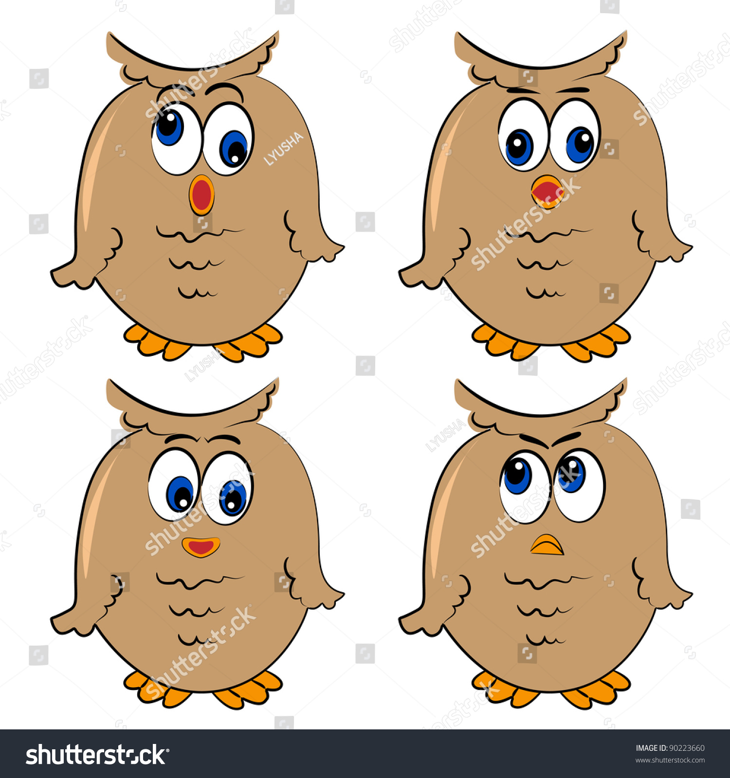 Owl Vector Set Different Emotionisolated Cute Stock Vector (Royalty ...