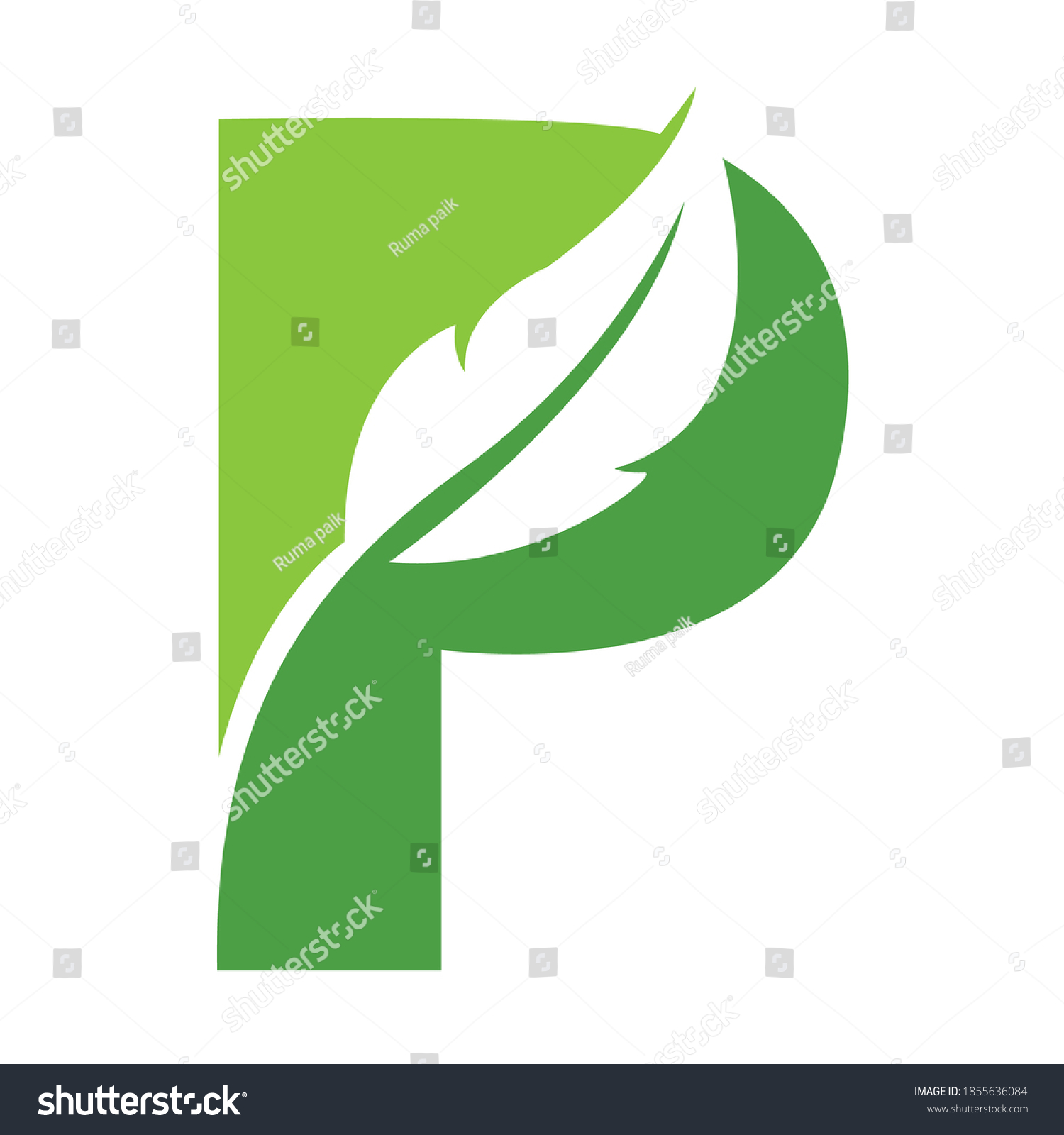P Letter Logo Green Leaf Stock Vector (Royalty Free) 1855636084
