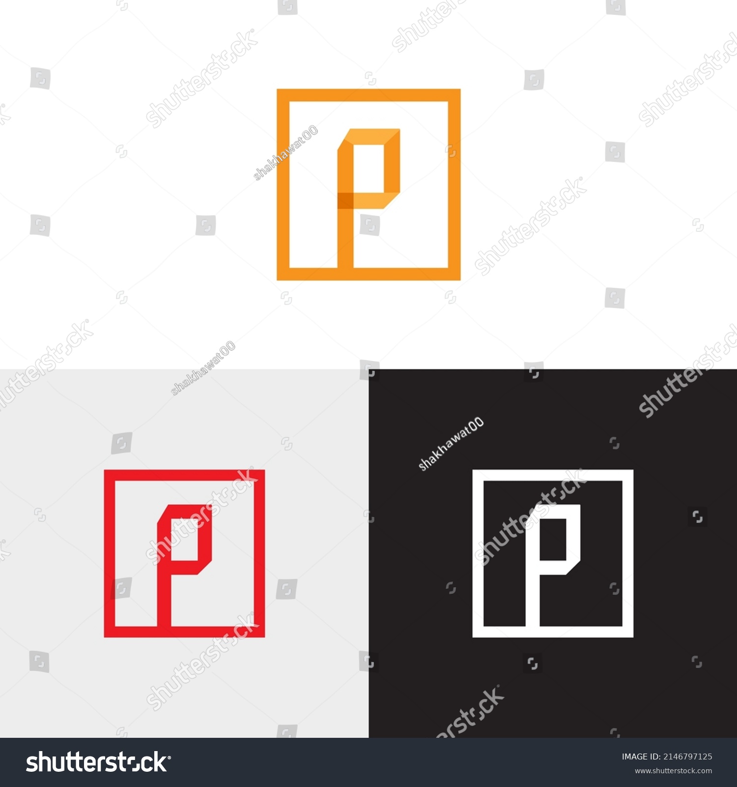 P Text Square Logo Design Stock Vector (Royalty Free) 2146797125 ...