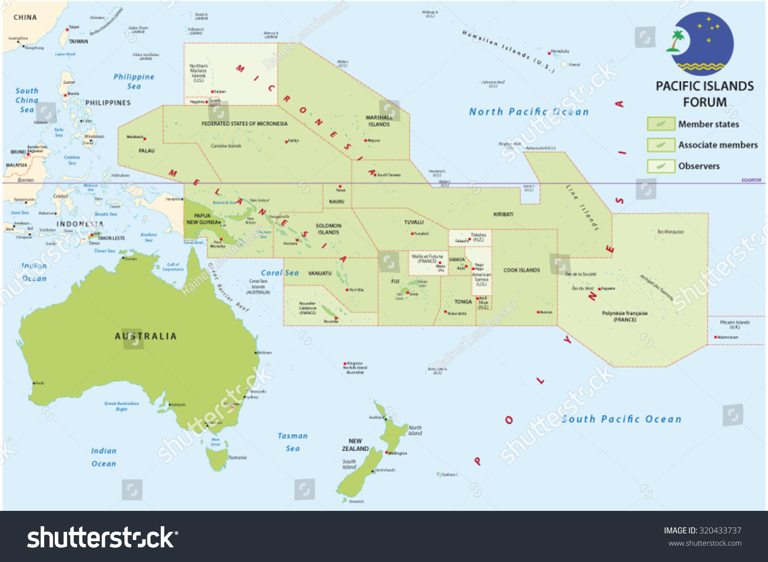 Pacific Islands Forum Map Stock Vector (Royalty Free) 320433737