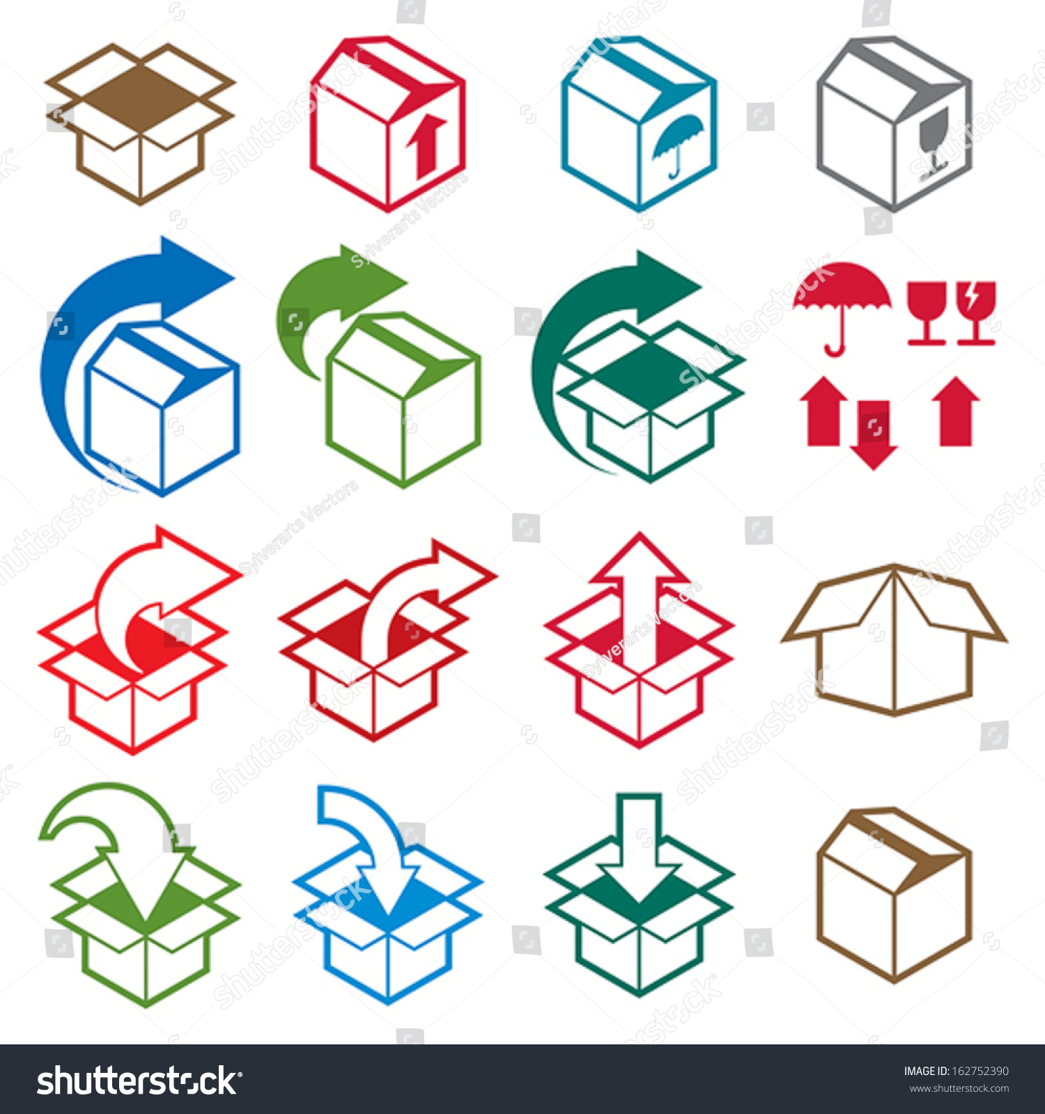 Packaging Boxes Icons Isolated On White Stockvektor (royaltyfri ...