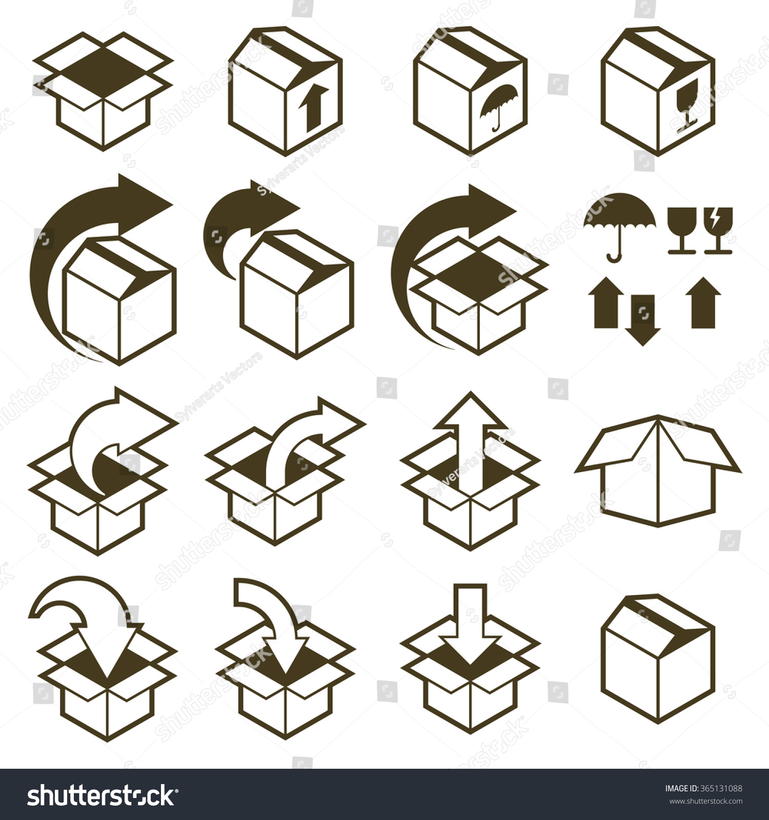 Packaging Boxes Icons Isolated On White Stock Vector (Royalty Free ...