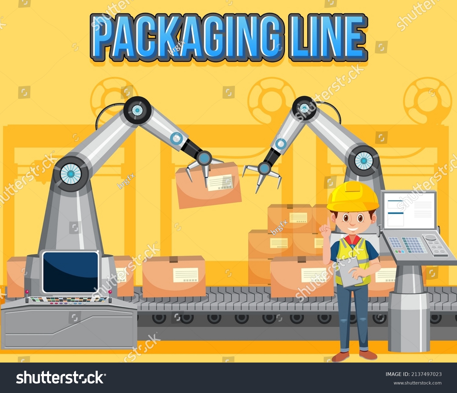 Packaging Process Packaging Line Banner Illustration Stock Vector ...