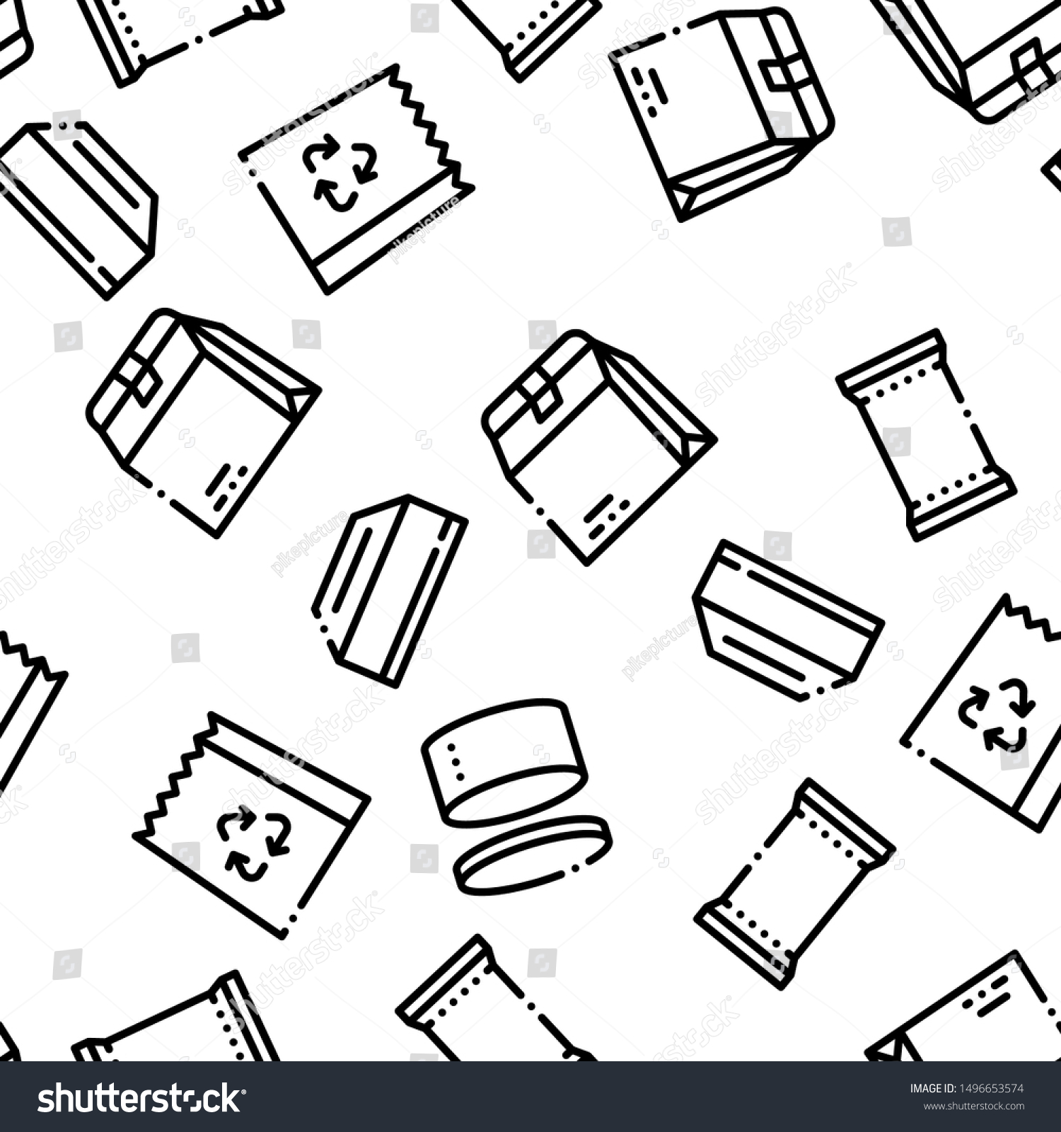 Packaging Seamless Pattern Vector Linear Pictograms Stock Vector ...