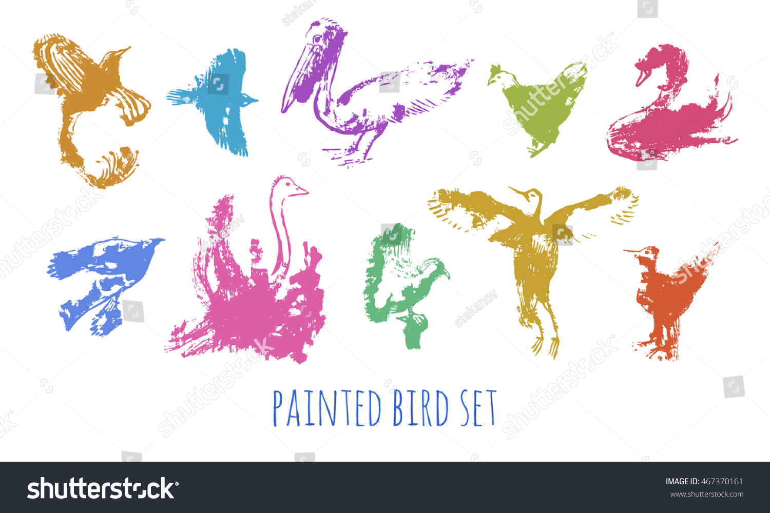 Painted Bird Vector Set Illustration Stock Vector (Royalty Free ...