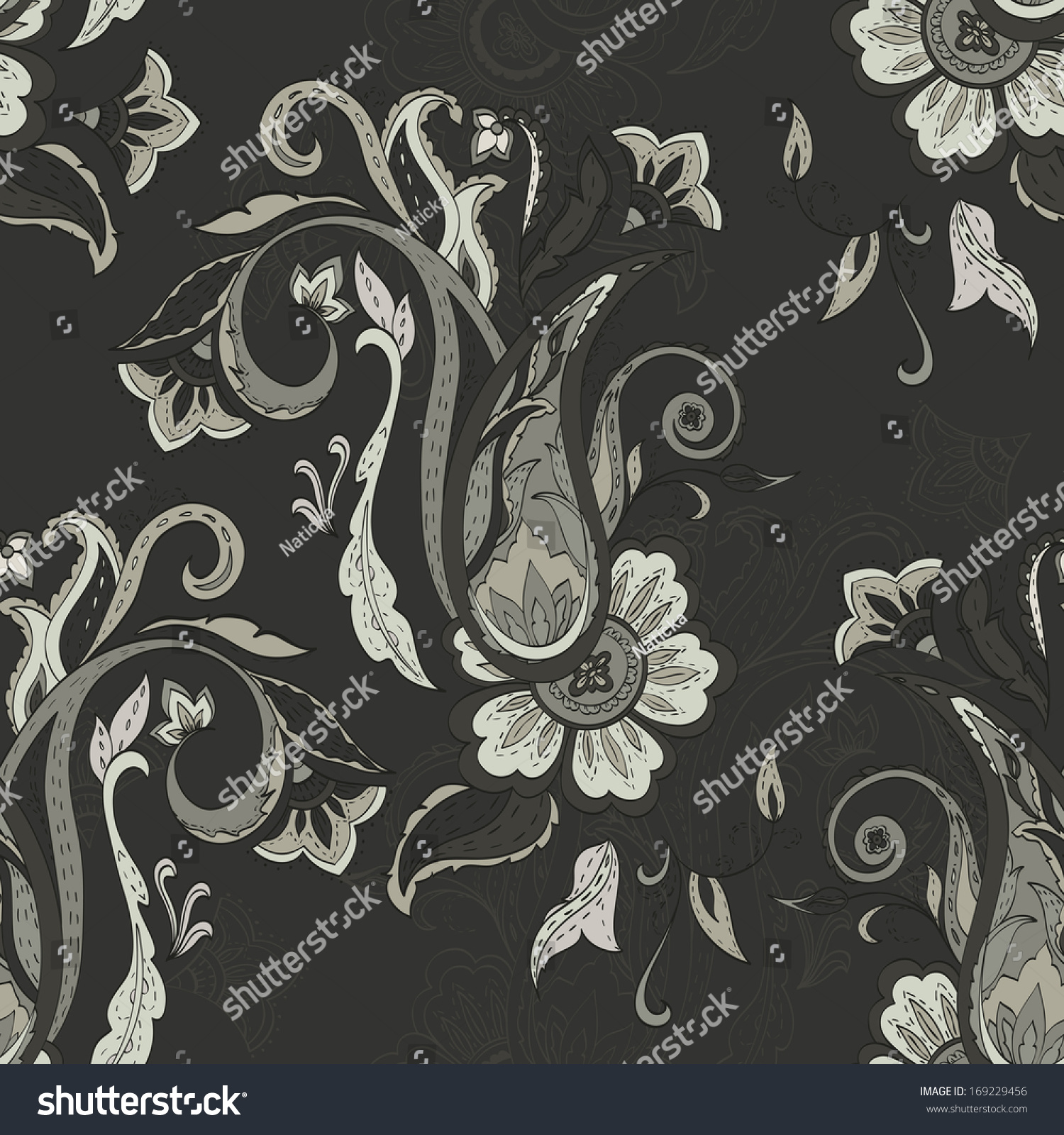 Vektor Stok Paisley Pattern On Grey Background Seamless (Tanpa Royalti ...